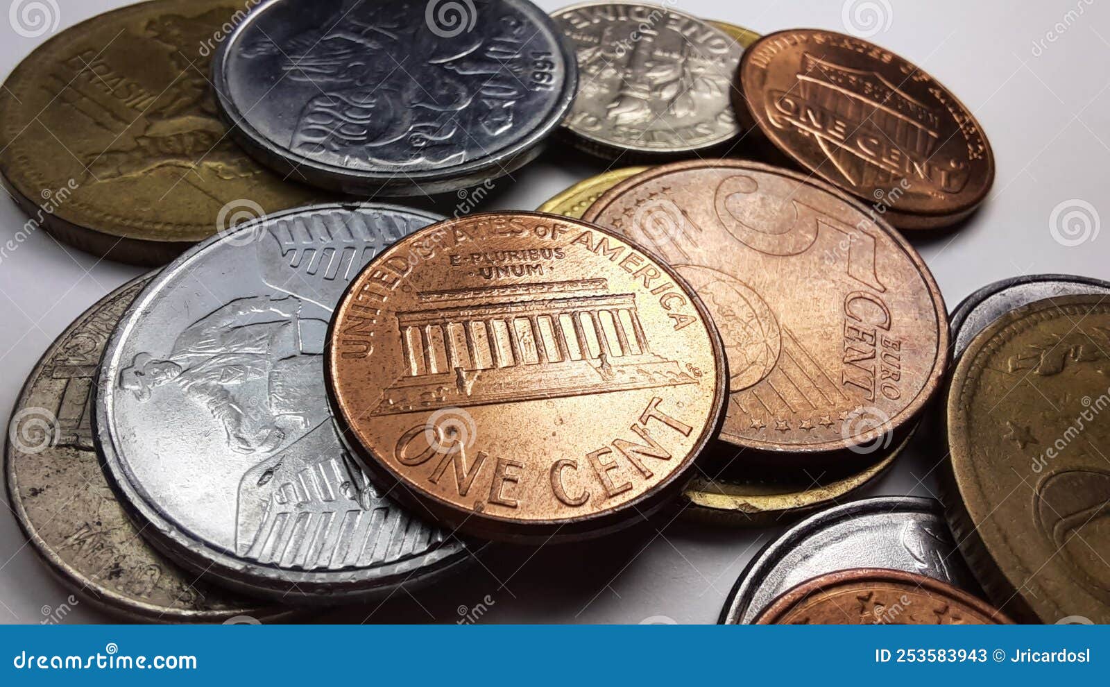 1 Dollar Cent Coin with a Collection of Various Old Coins. Stock Image ...
