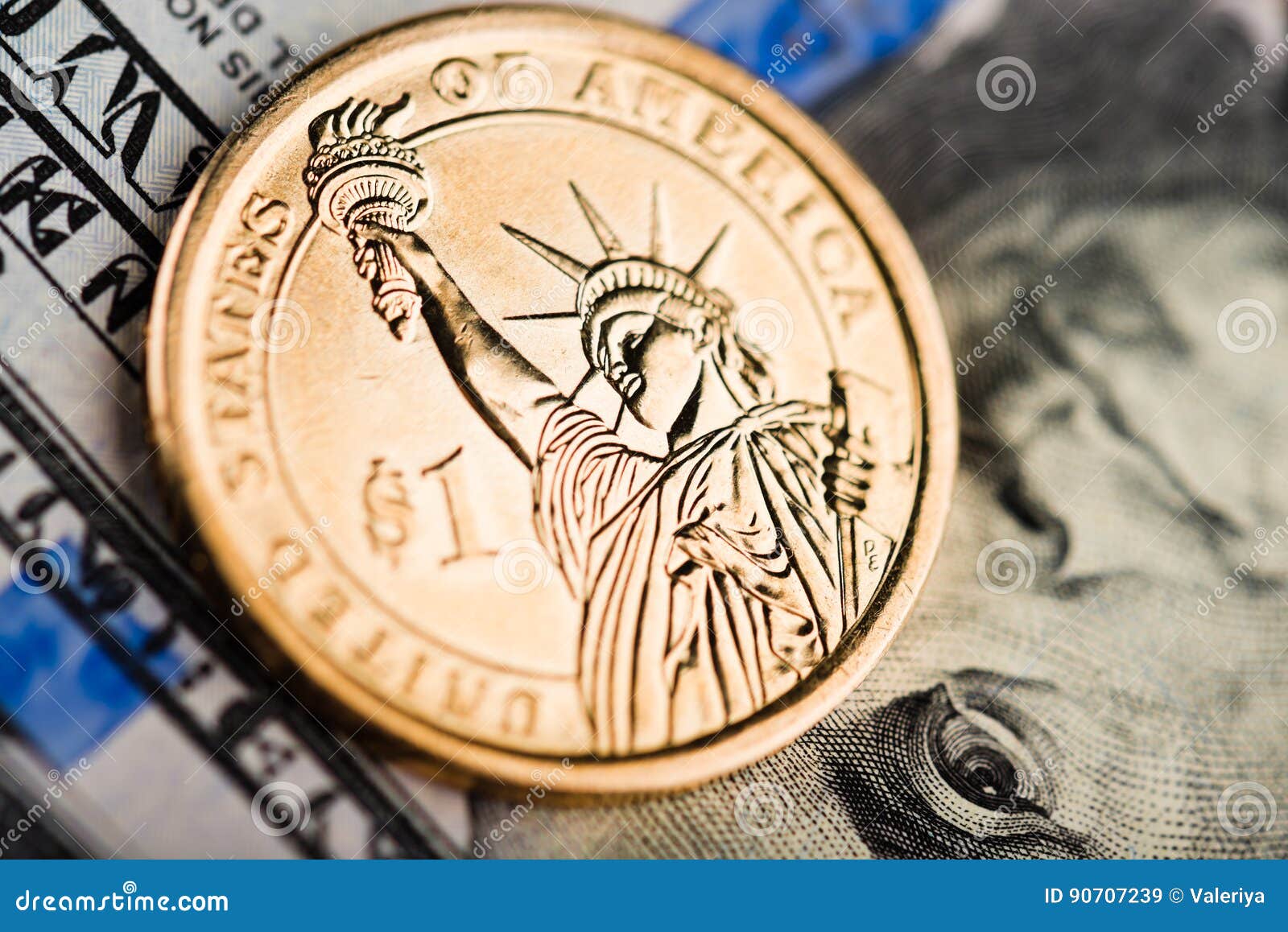 Dollar Coin on American Banknotes Stock Image - Image of bills, loan ...