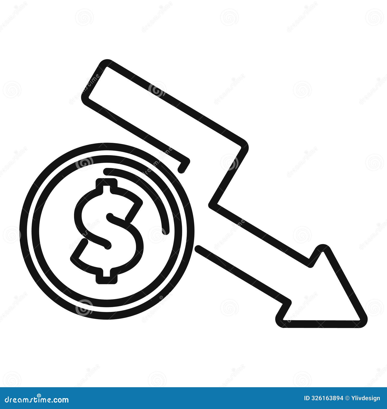 Dollar Coin with Arrow Pointing Down Representing Devaluation Stock ...