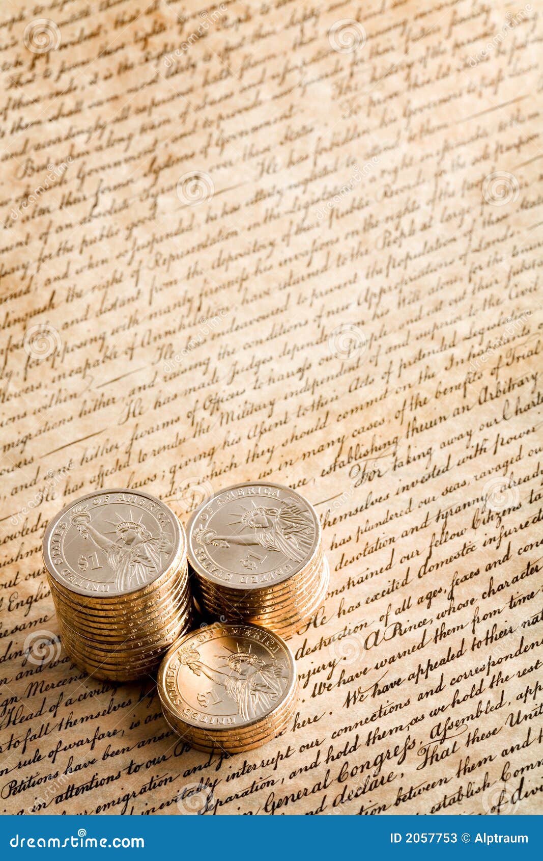 Dollar Coin on Declaration stock image. Image of vertical - 2057753