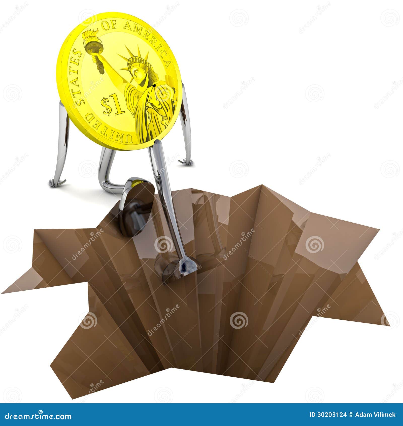 Dollar Coin Go Up from Hole Top View Illustration Stock Illustration ...