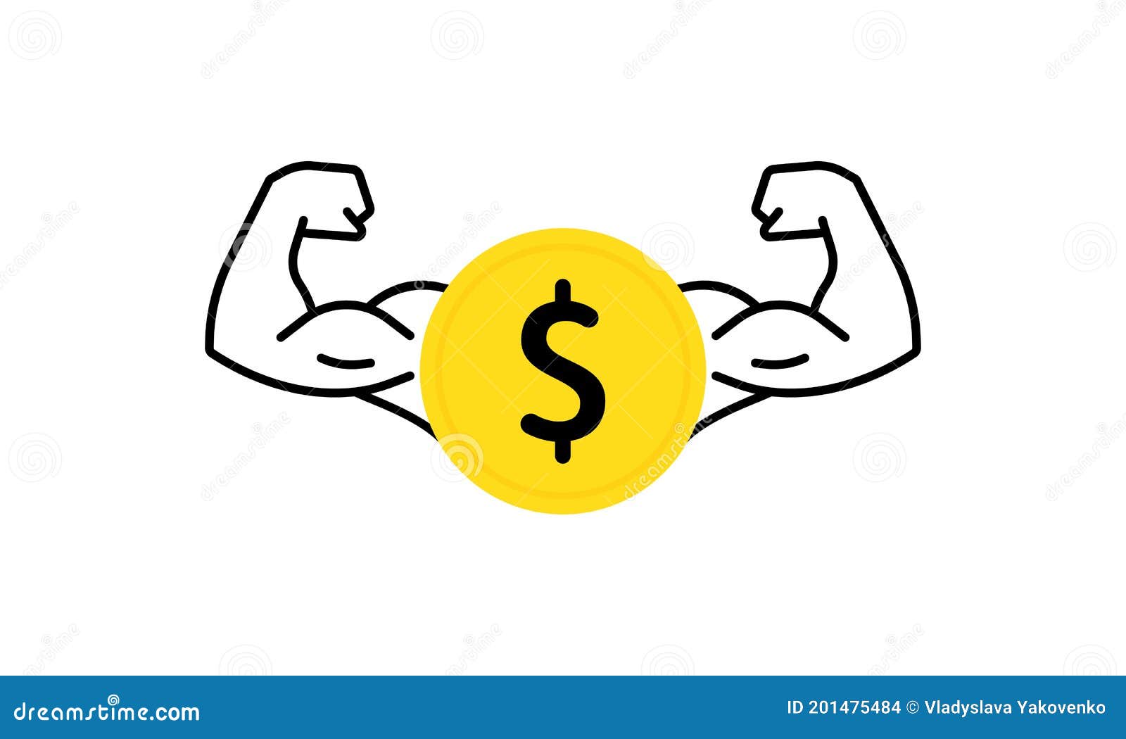 Dollar Coin Icon with Flexing, Strong Muscles. Vector Flat Cartoon ...