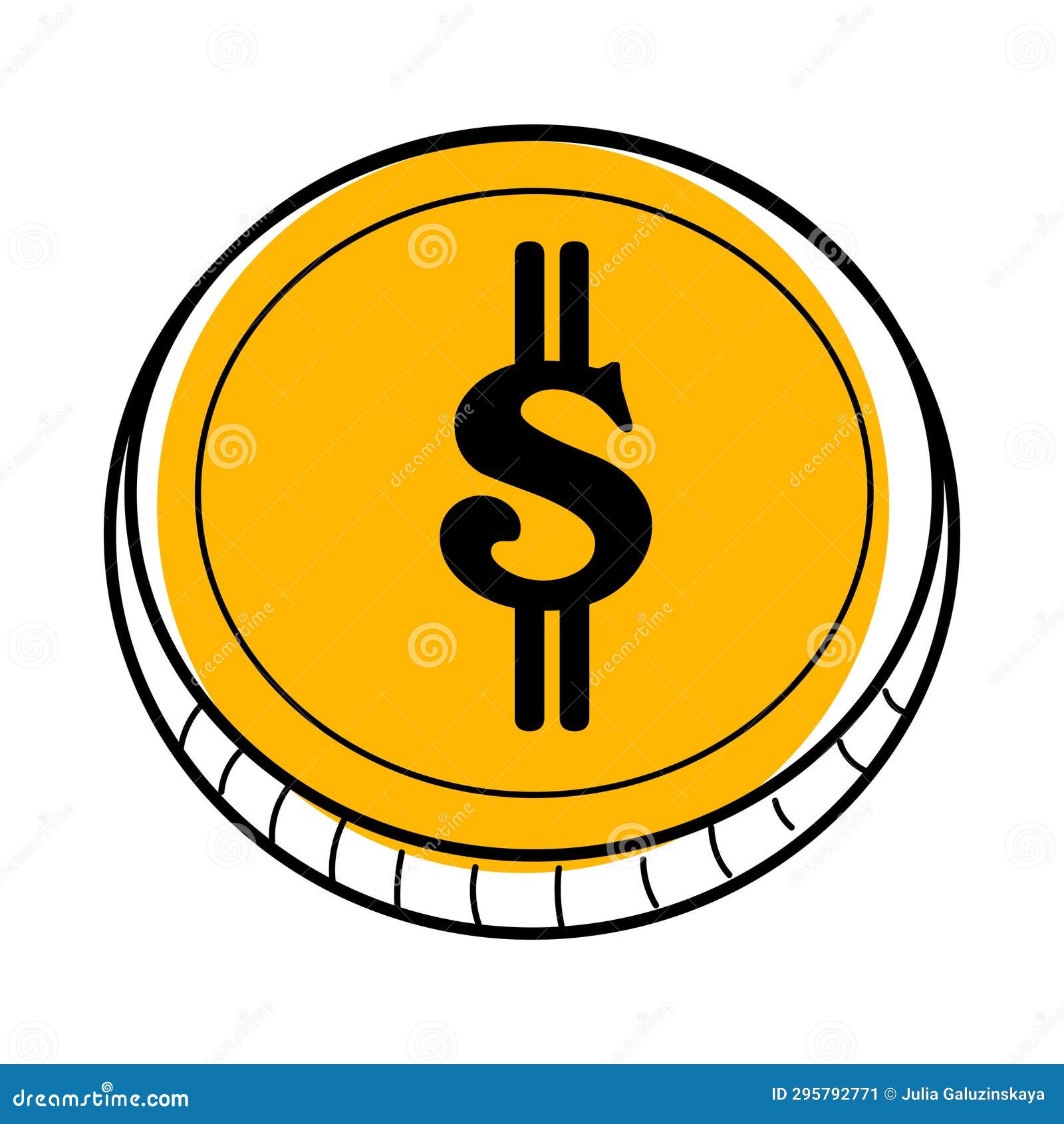 Dollar Coin Linear Icon with Yellow Shape. Vector Doodle Illustration ...