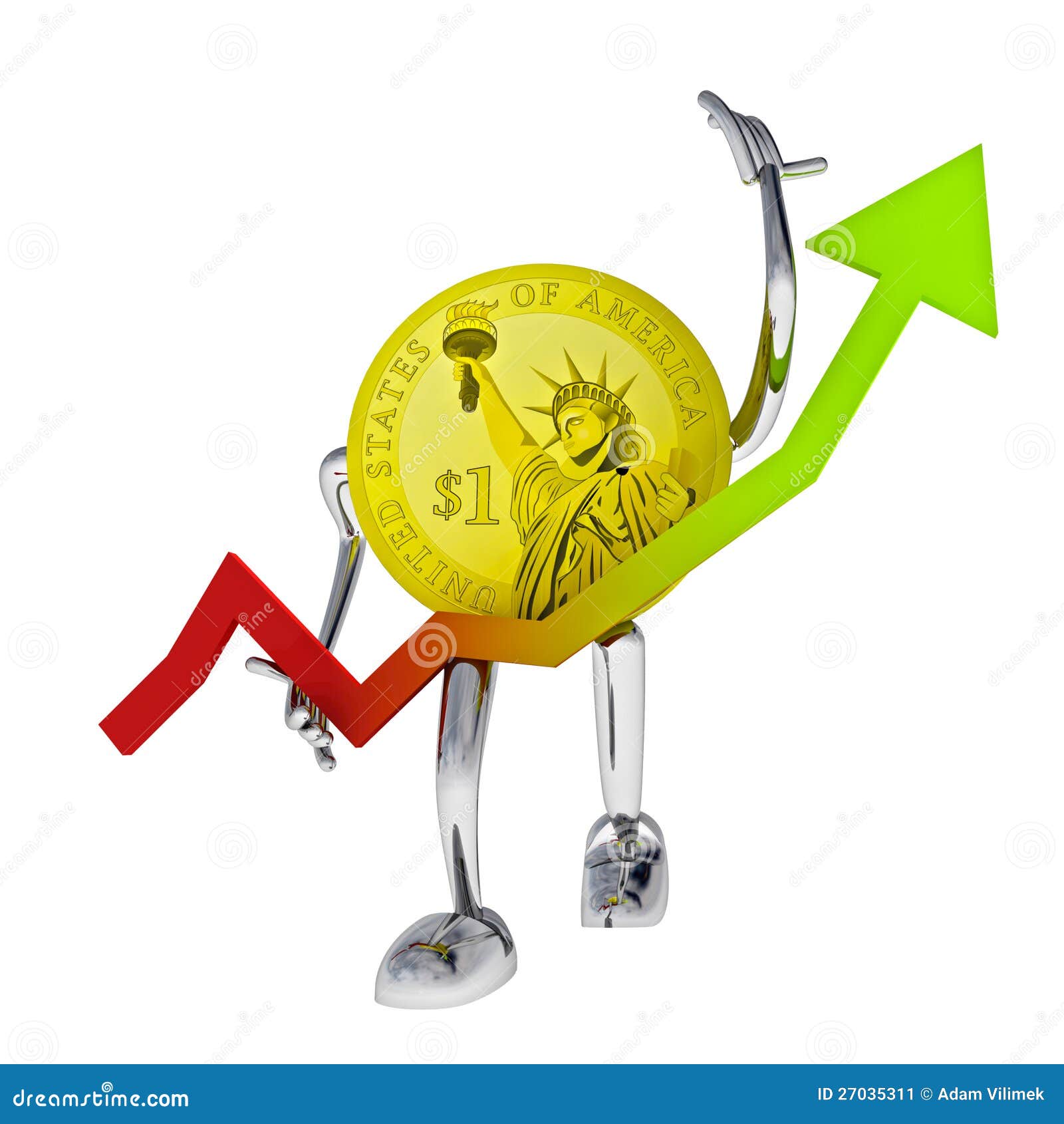 Dollar Coin with Positive Graph Report Stock Illustration ...