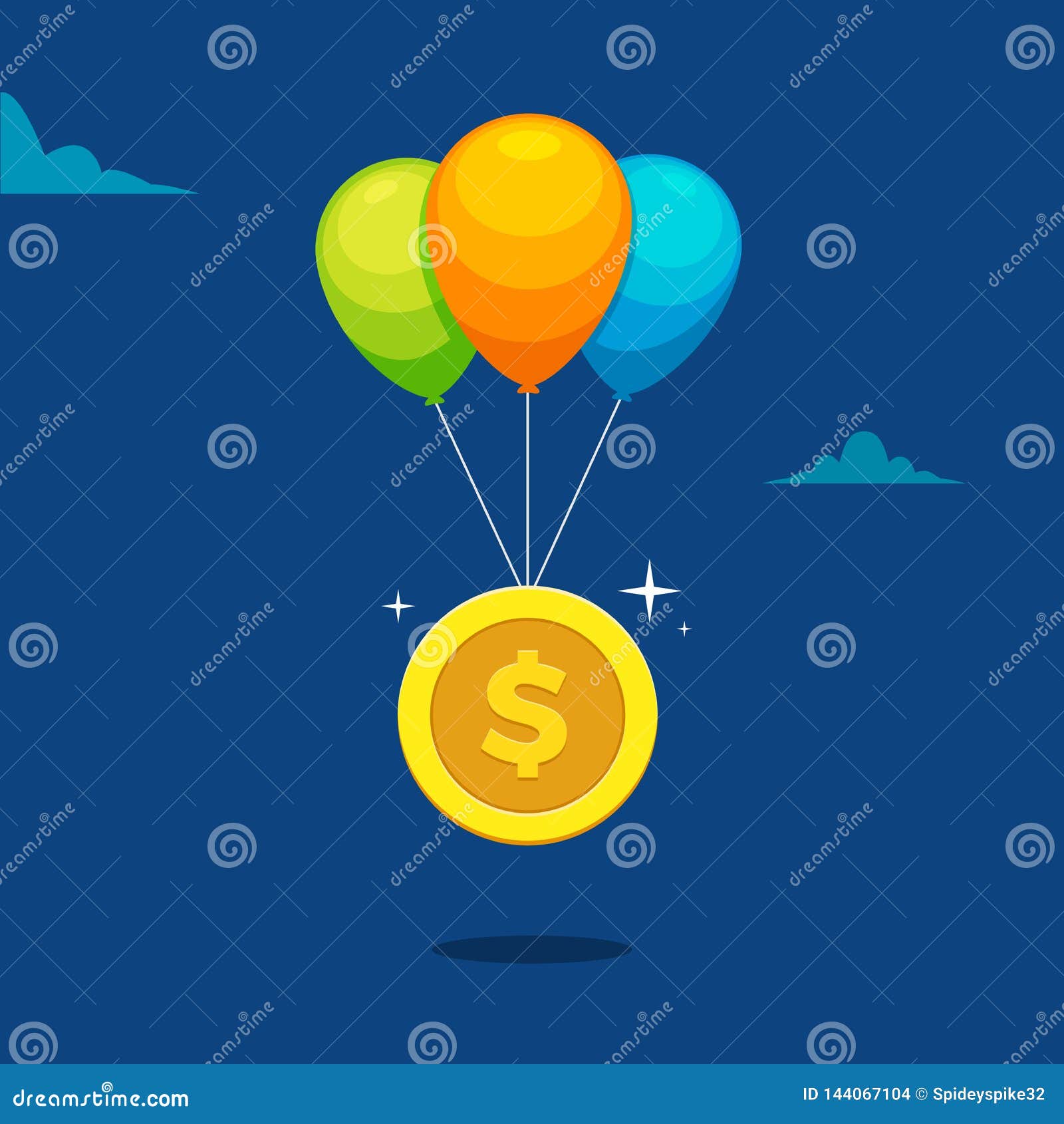 A Dollar Coin and Three Balloons Stock Illustration - Illustration of ...