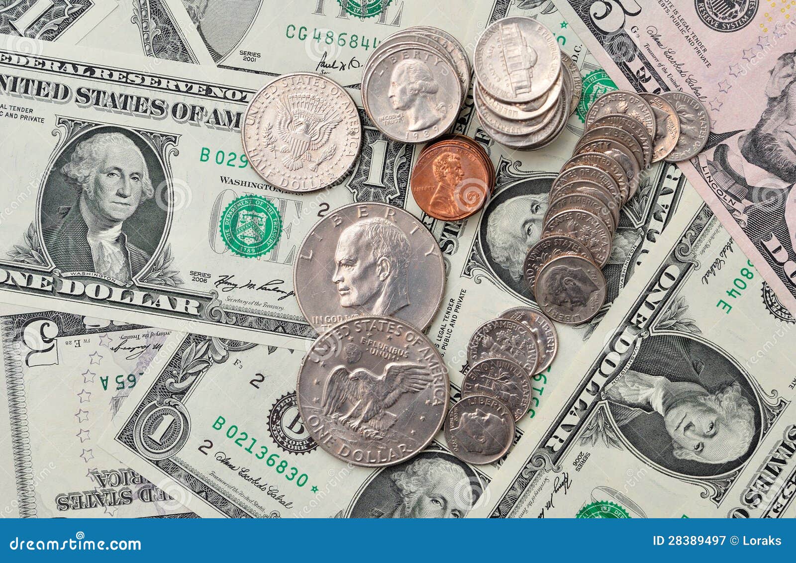 Dollar Coins and Banknotes As Background Stock Image - Image of focus ...