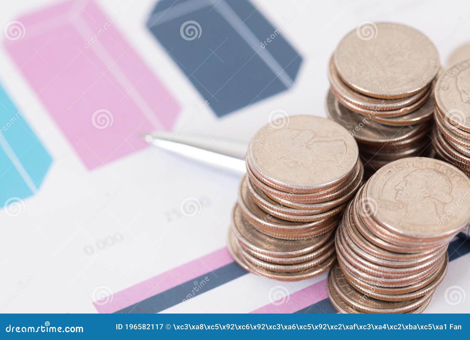 Dollar coins on the chart stock image. Image of circulation - 196582117