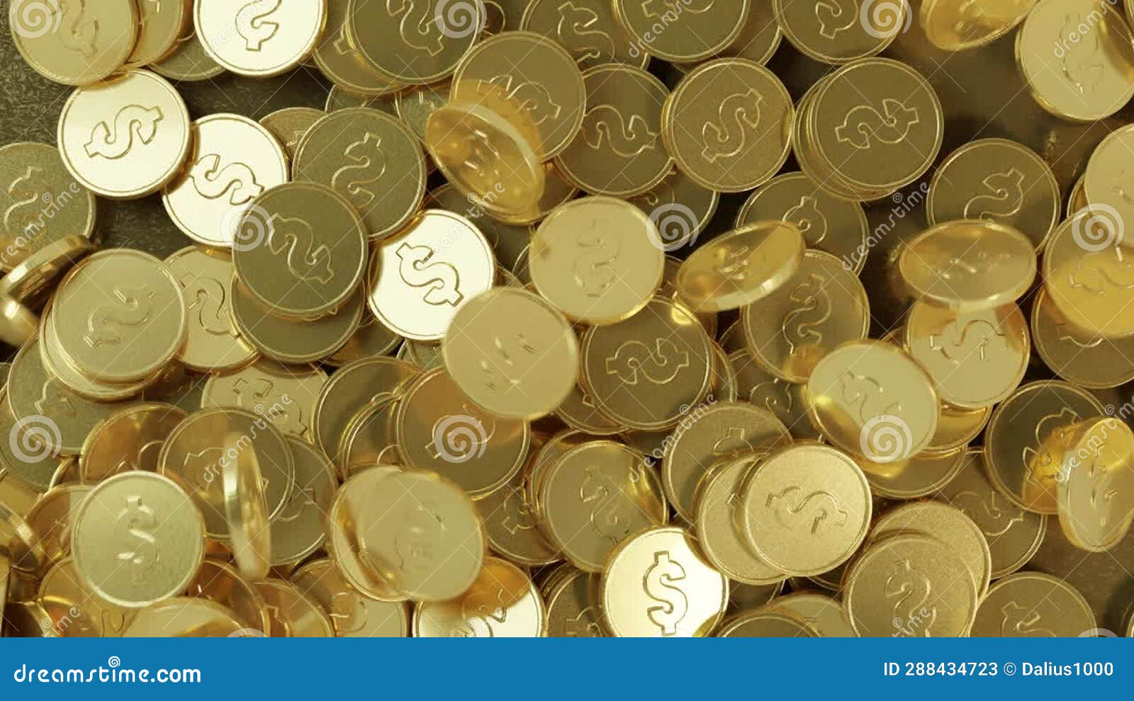 Dollar Coins Fall on Top of it. View from Top - 3D Animation. Stock ...