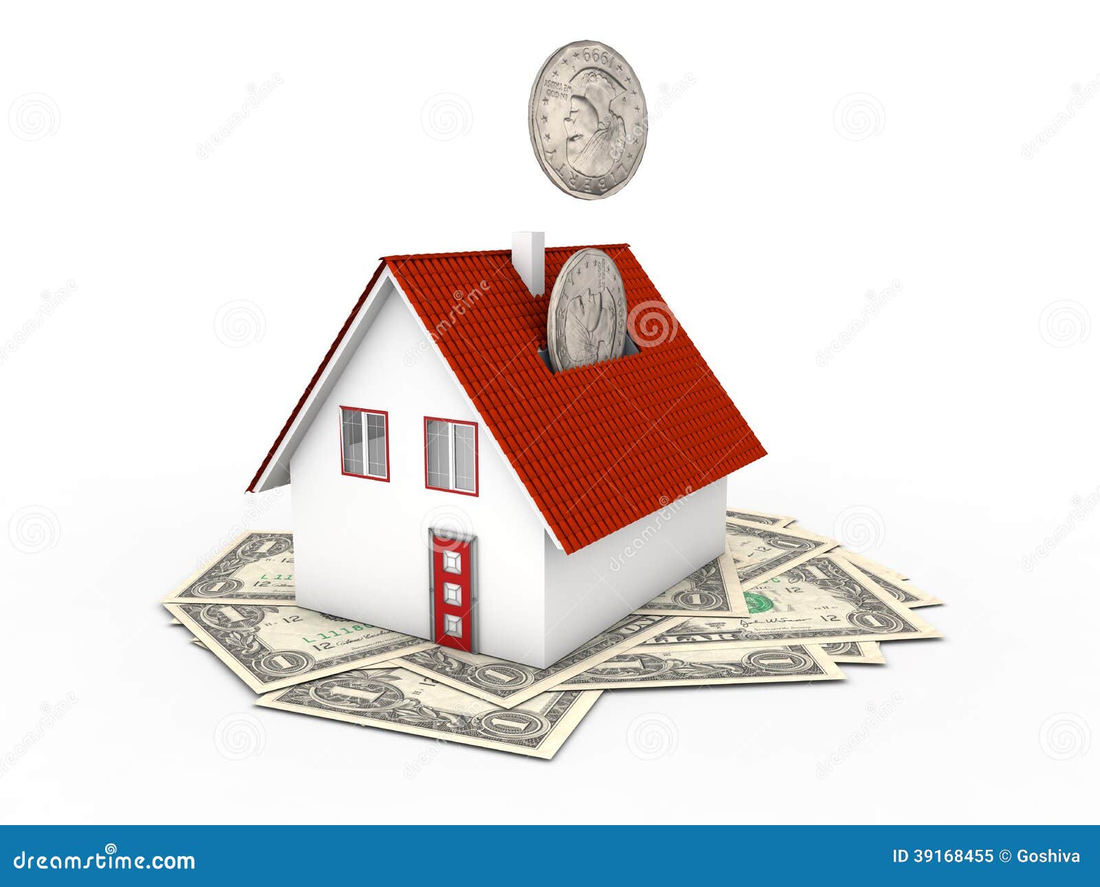 Dollar Coins Falling in House Stock Image - Image of house, build: 39168455