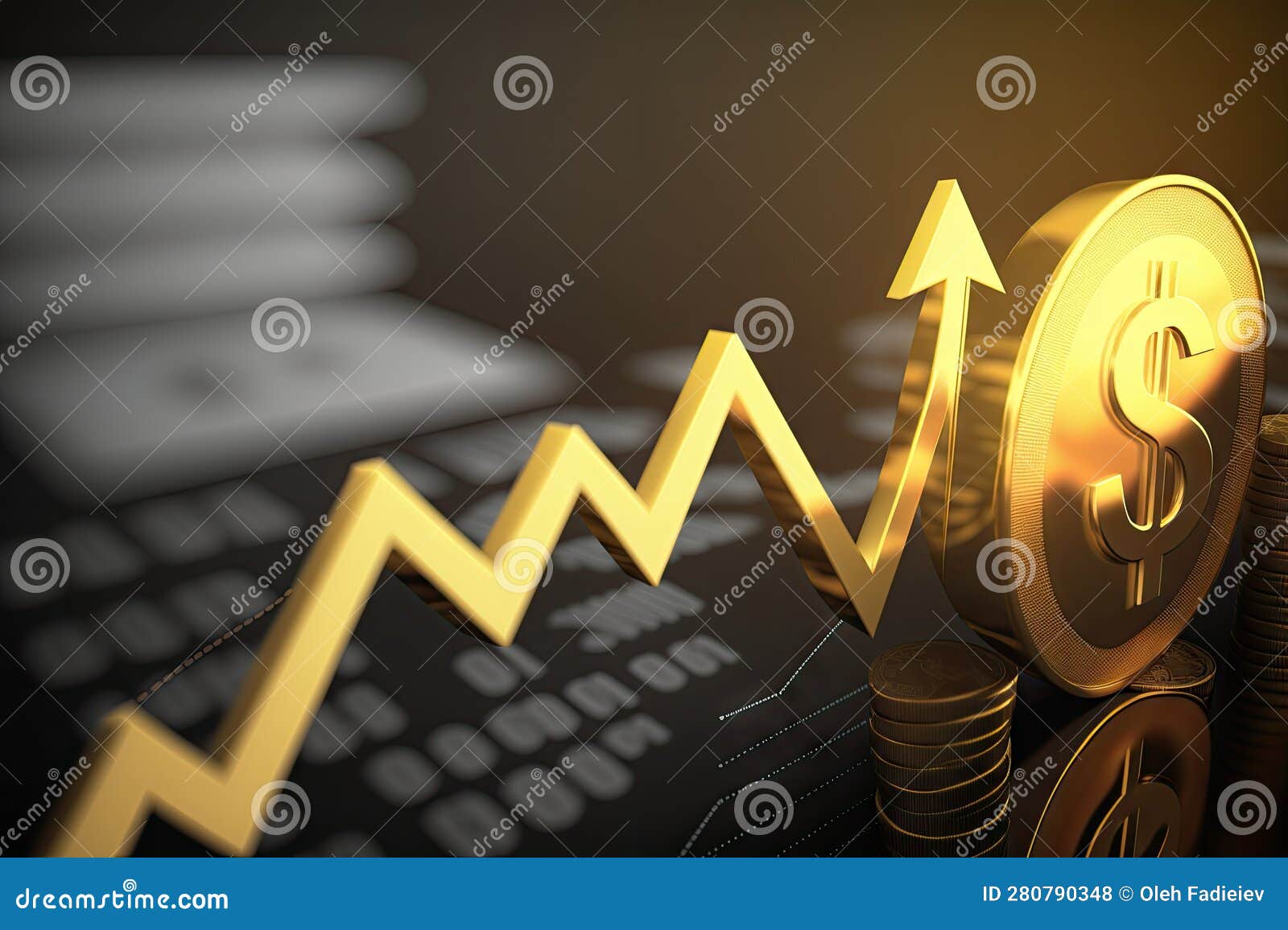 Dollar Coins Over Black Background with Business Graph and Chart Stock ...