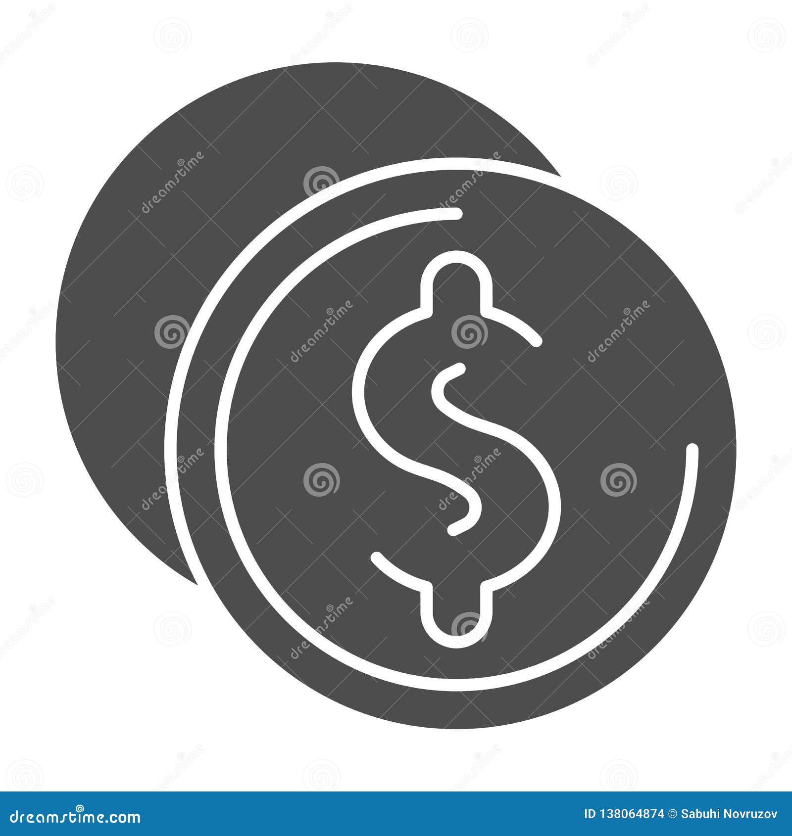 Dollar Coins Solid Icon. Money Vector Illustration Isolated on White ...