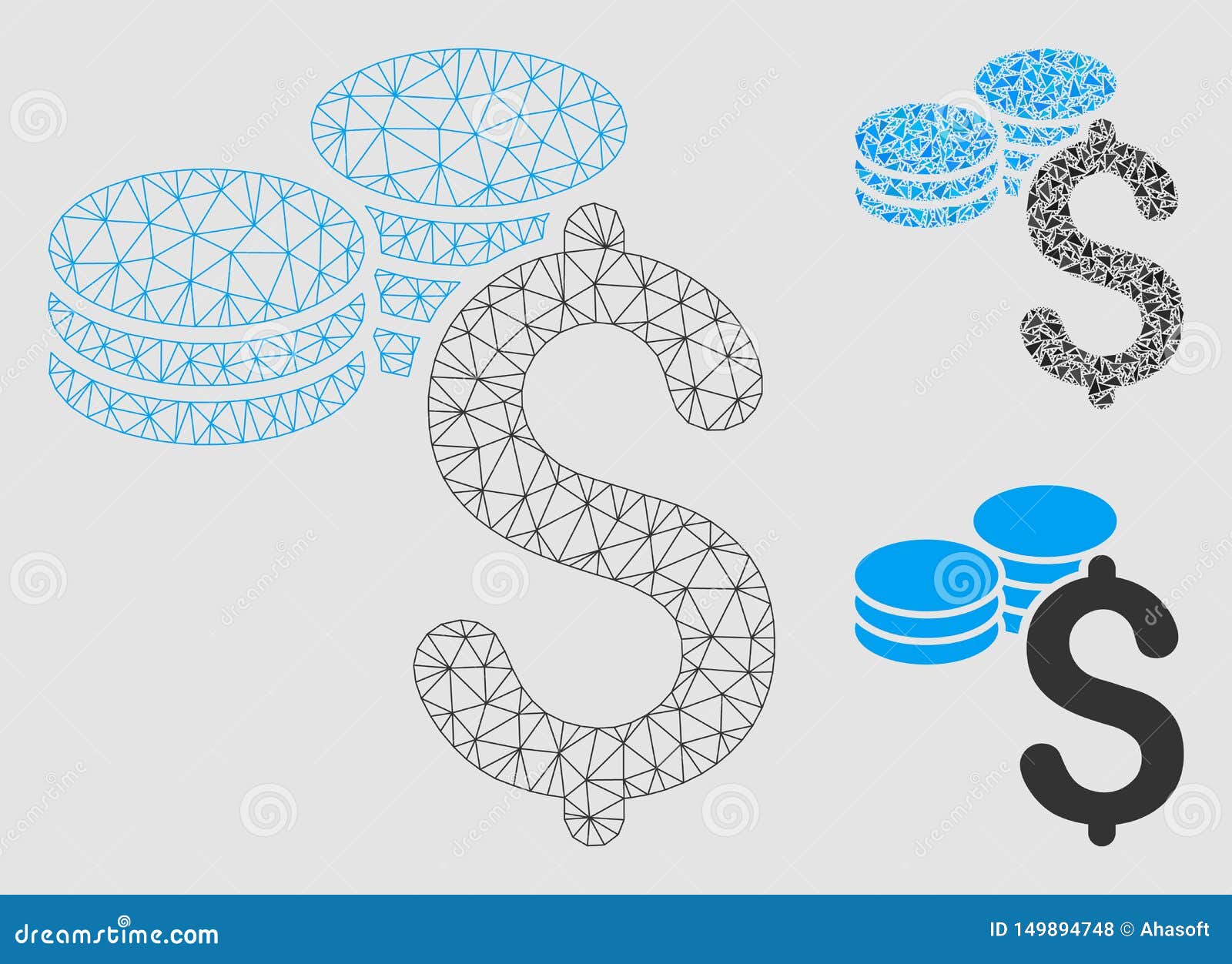 Dollar Coins Vector Mesh 2D Model and Triangle Mosaic Icon Stock Vector ...