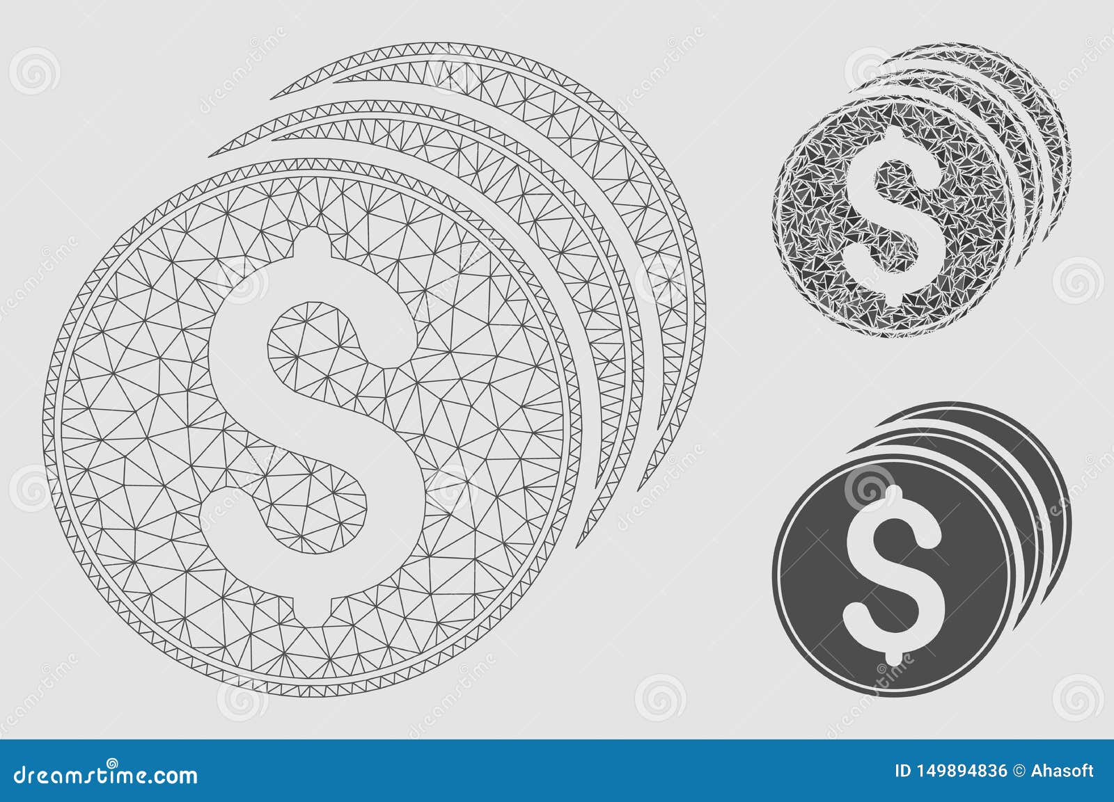 Dollar Coins Vector Mesh Network Model and Triangle Mosaic Icon Stock ...