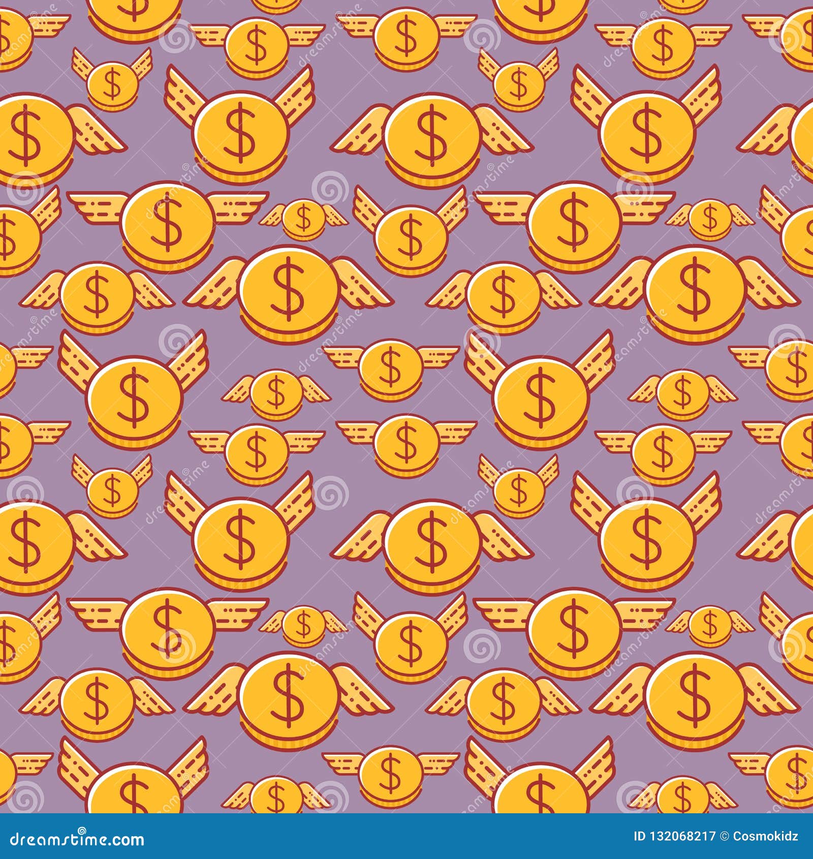 Dollar Coins with Wings, Seamless Vector Pattern Stock Vector ...
