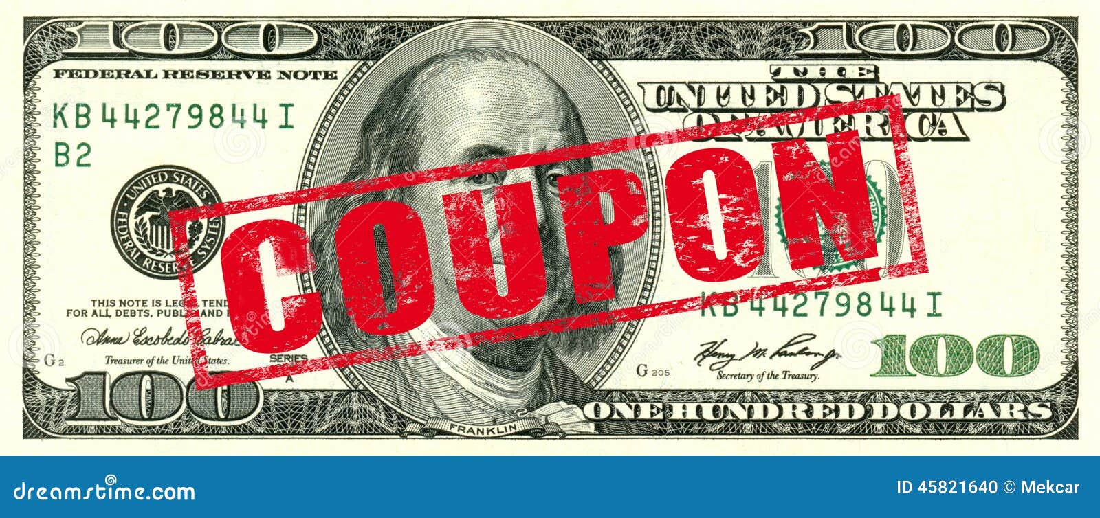 100 Dollar Coupon stock photo. Image of ticket, isolated - 45821640