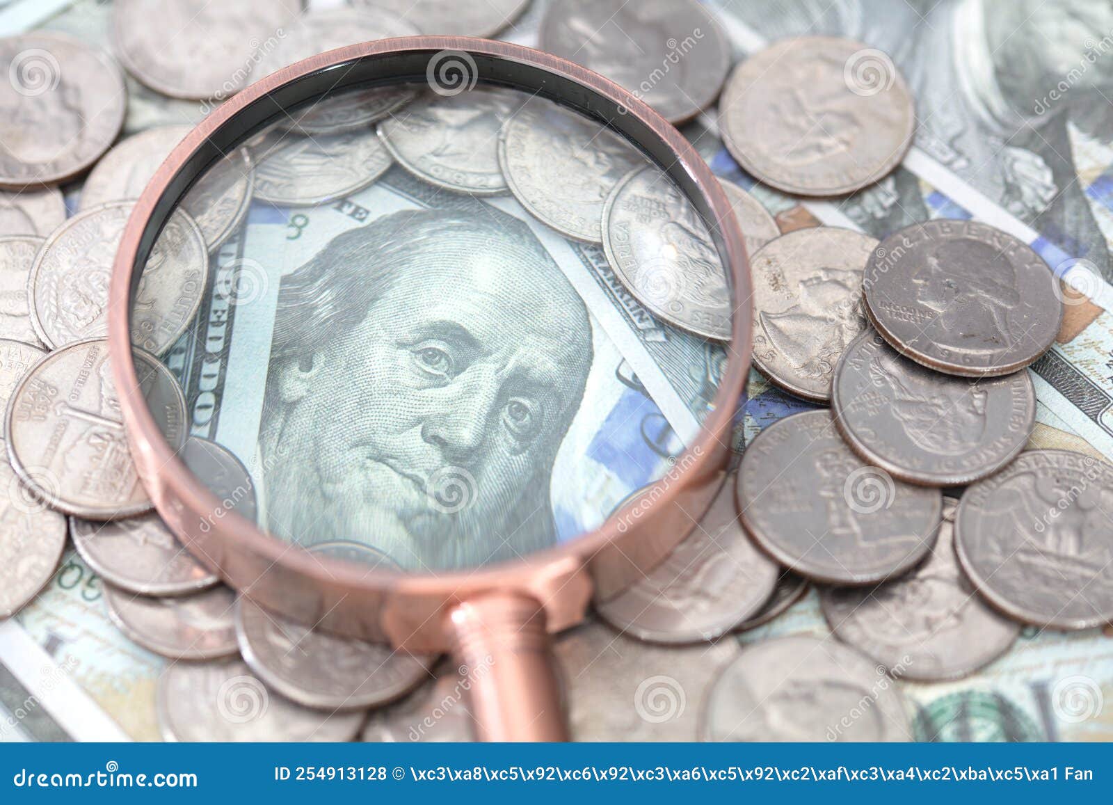 Dollar Currency and a Magnifying Glass Stock Photo - Image of ...