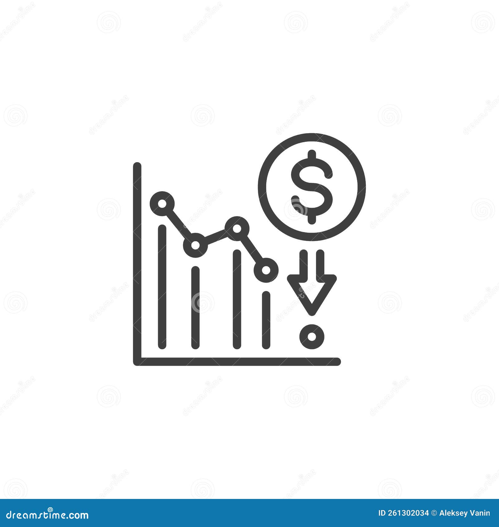 Dollar decline line icon stock vector. Illustration of investment ...