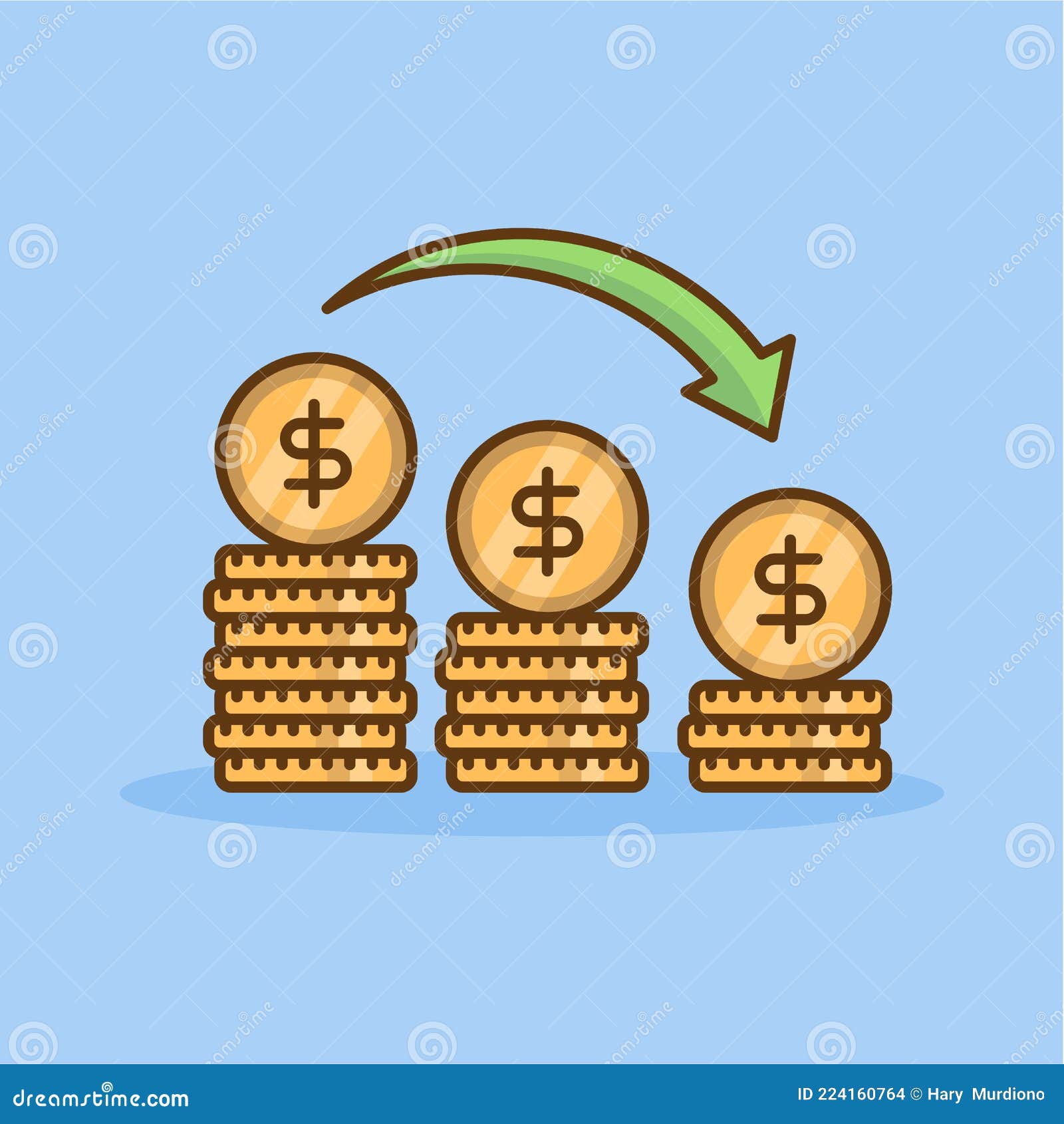 Dollar Decrease Icon in Flat Style. Money Decrease Cartoon Vector ...