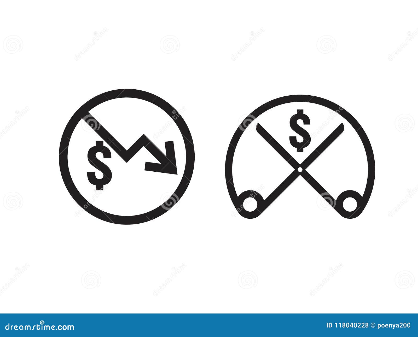 Dollar Decrease Icon. Money Rising Drop Fall Down Symbol. Business ...