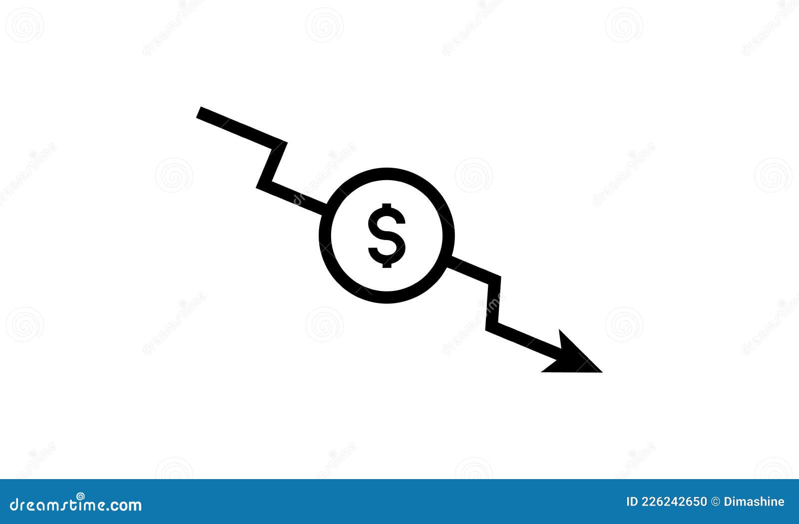 Dollar Decrease Icon. Money Symbol with Arrow Rising Drop Fall Down. Business Cost Reduction ...