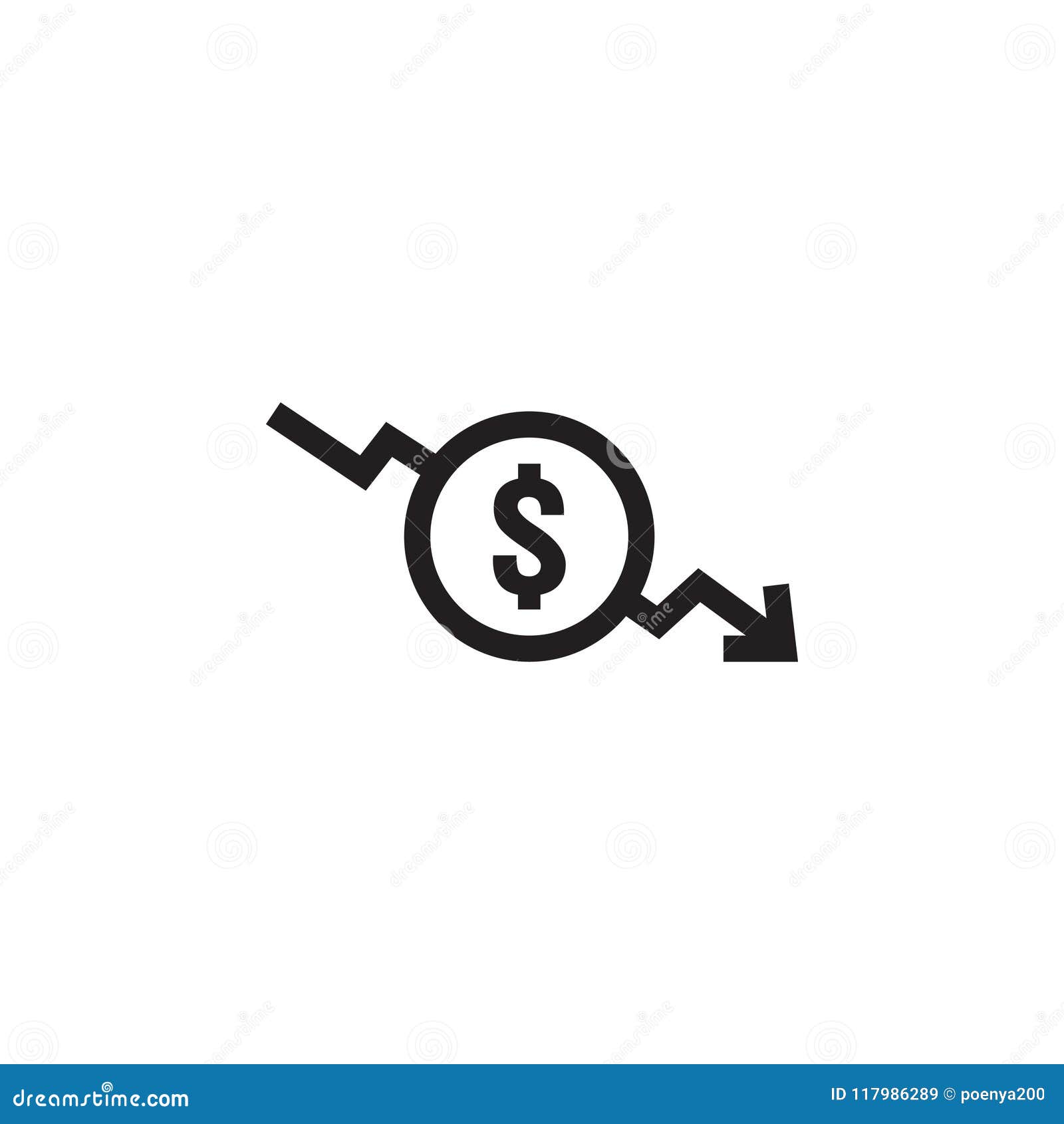 Dollar Decrease Icon. Money Symbol With Arrow Stretching Rising Drop Fall Down. Business Cost ...