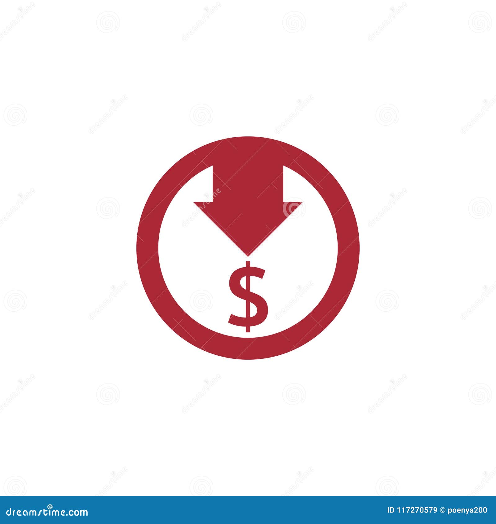 Dollar Decrease Icon. Money Symbol With Arrow Stretching Rising Drop Fall Down. Business Cost ...