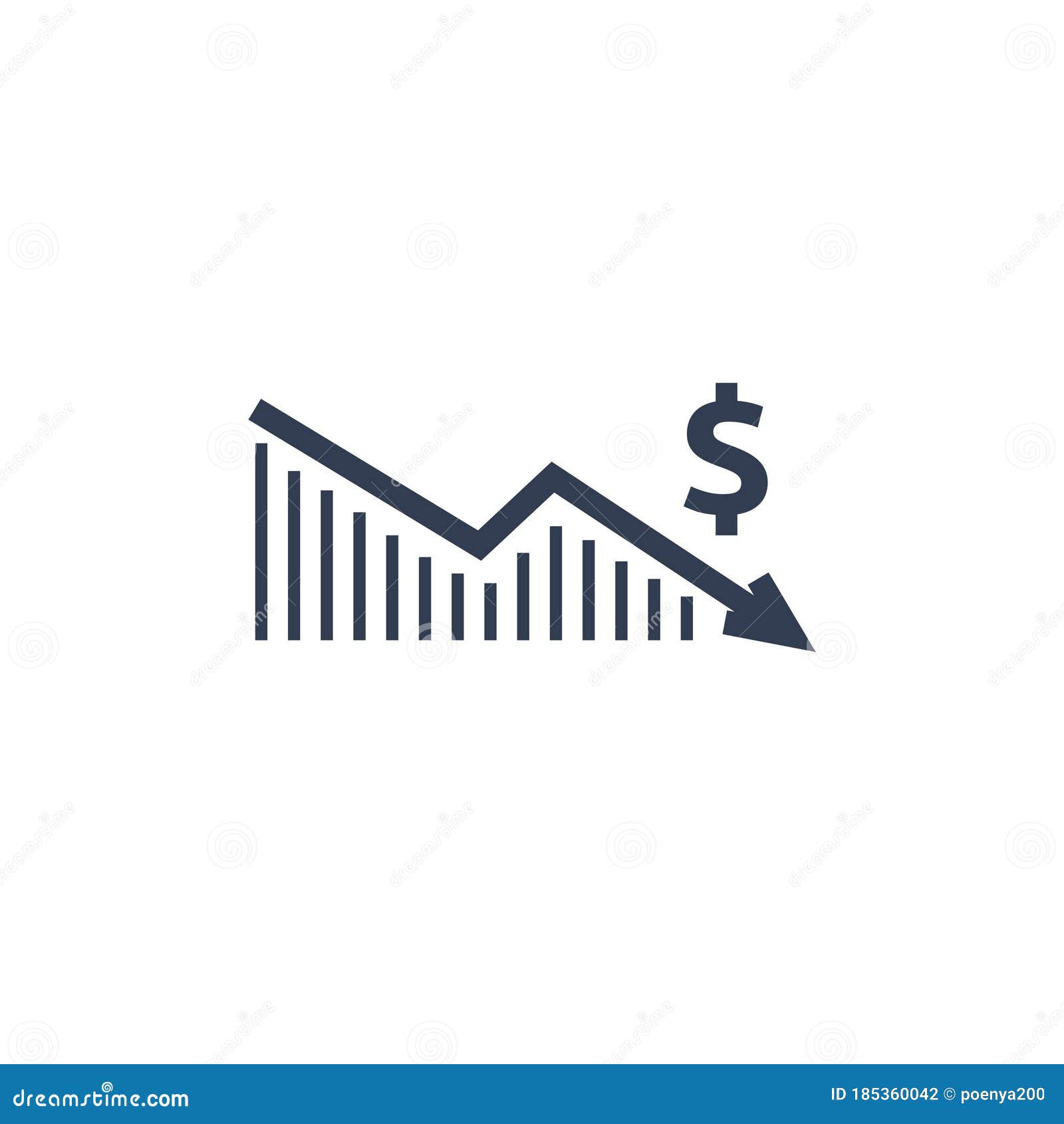 Dollar Decrease Icon. Money Symbol with Arrow Stretching Rising Drop Fall Down. Business Cost ...