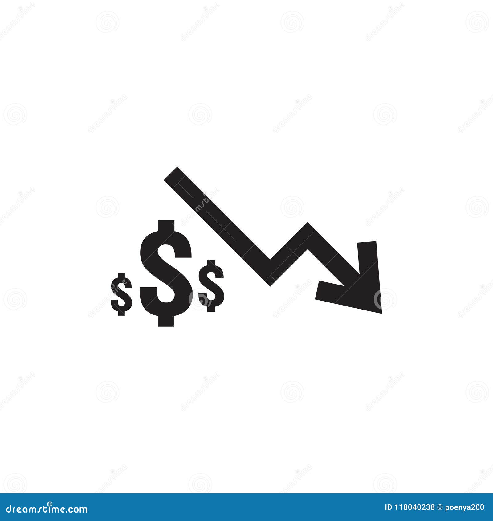 Dollar Decrease Icon. Money Symbol with Arrow Stretching Rising Drop Fall Down. Business Cost ...