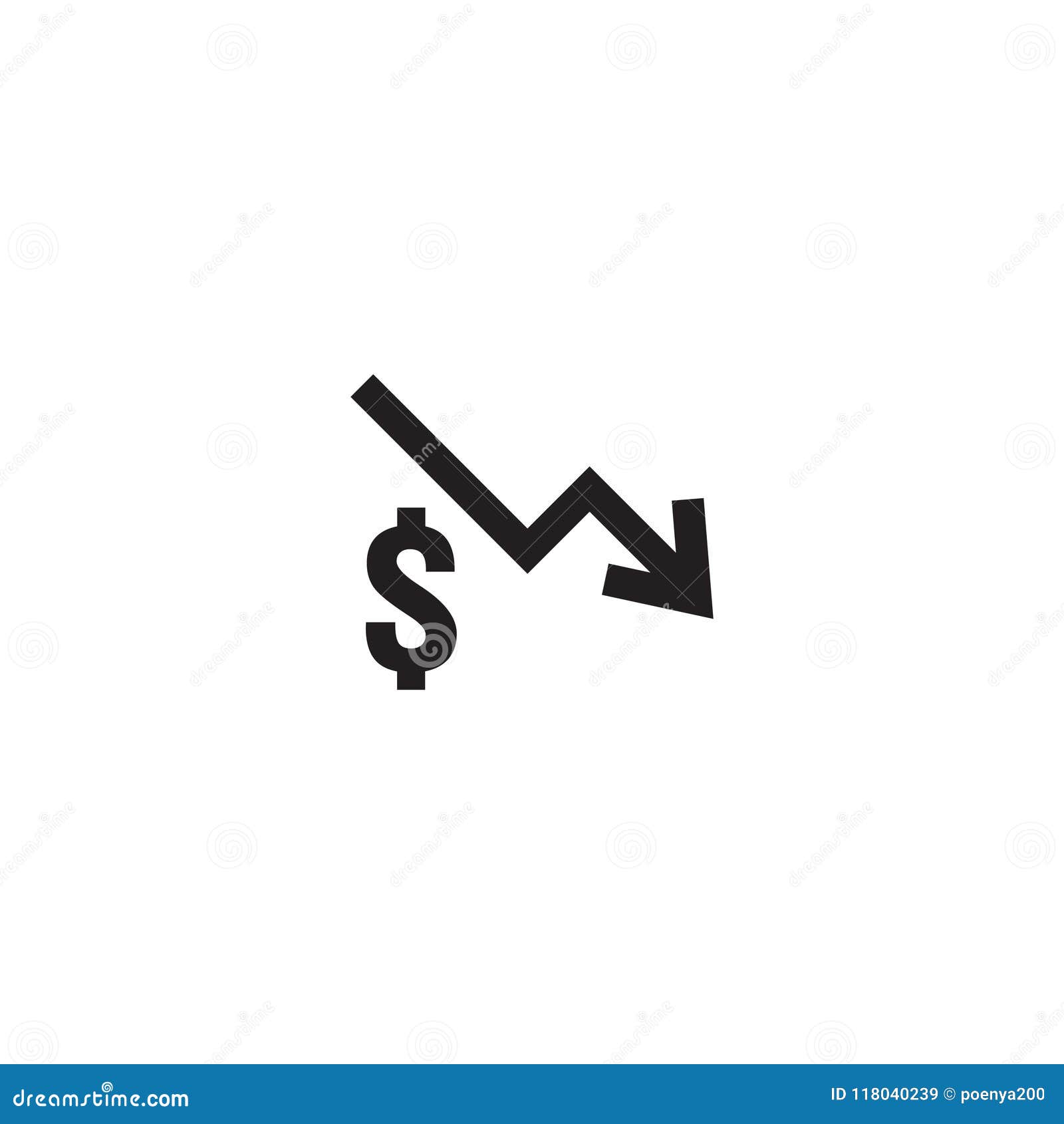 Dollar Decrease Icon. Money Symbol with Arrow Stretching Rising Drop Fall Down. Business Cost ...