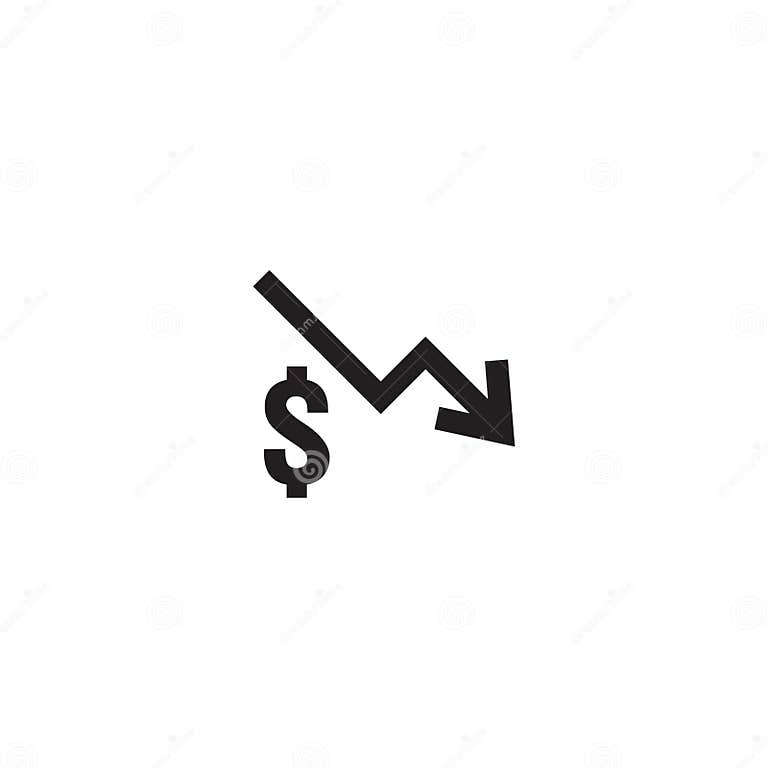 Dollar Decrease Icon. Money Symbol with Arrow Stretching Rising Drop Fall Down. Business Cost ...
