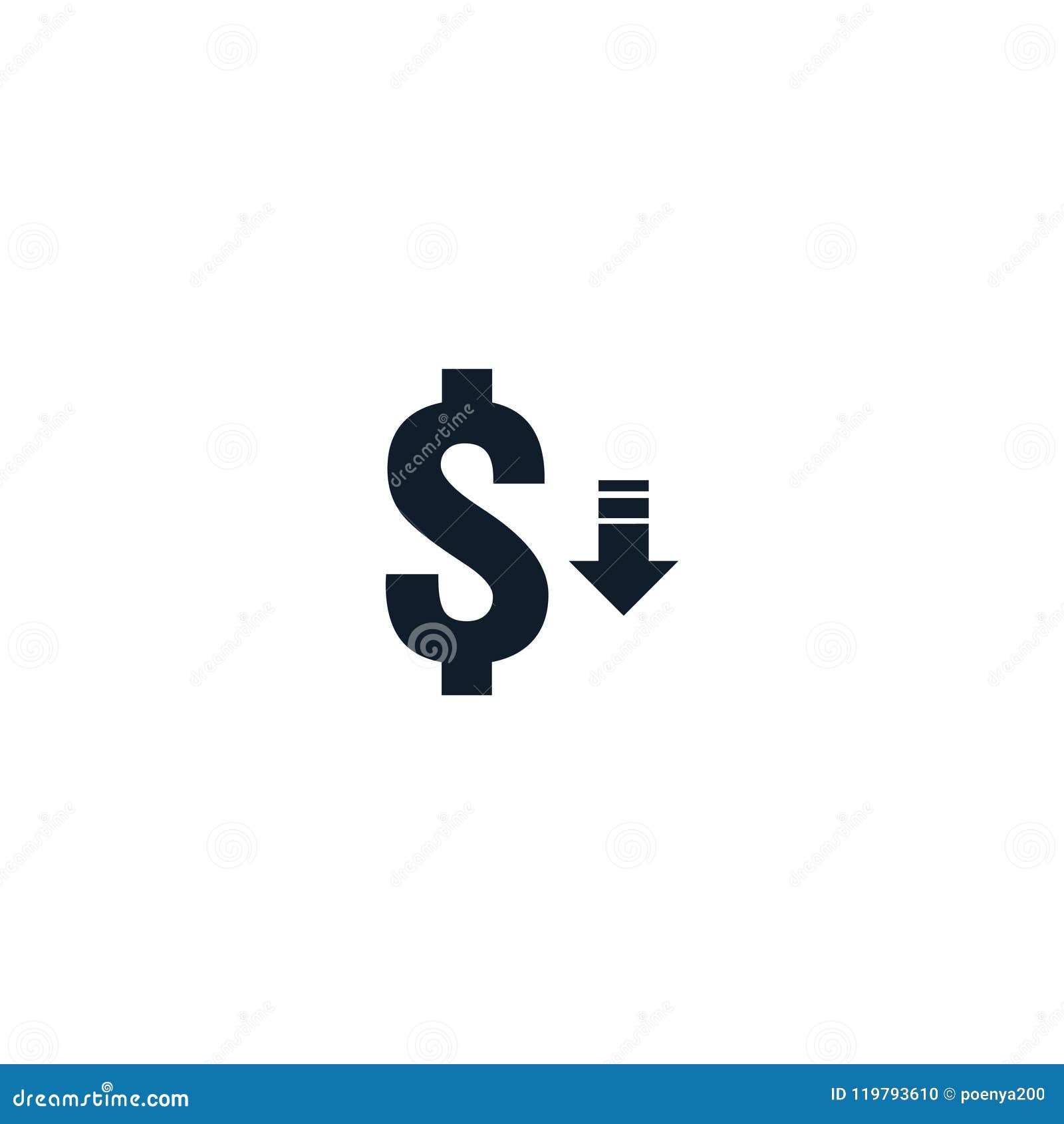 Dollar Decrease Icon. Money Symbol with Arrow Stretching Rising Drop Fall Down. Recession ...