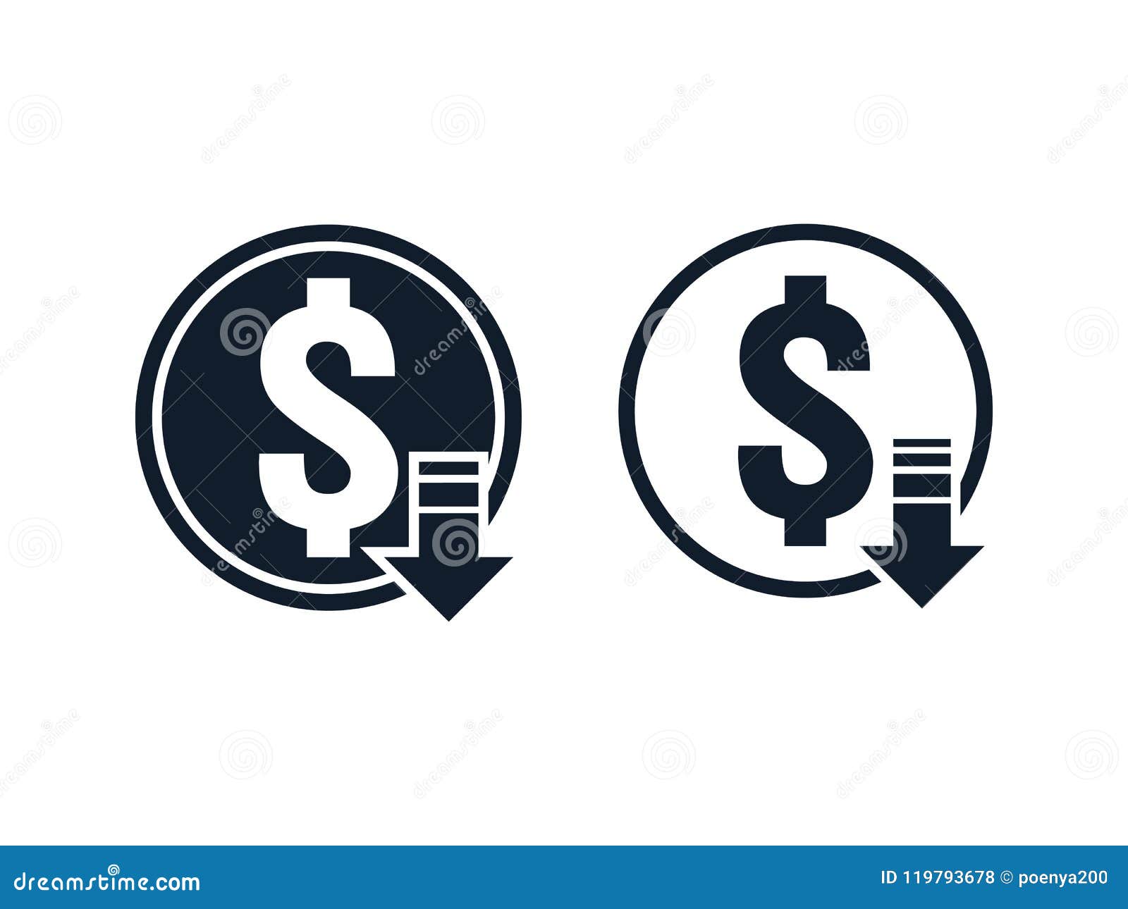 Dollar Decrease Icon. Money Symbol with Arrow Stretching Rising Drop Fall Down. Recession ...