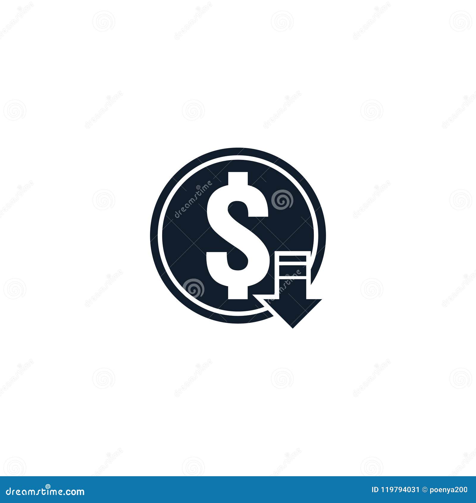 Dollar Decrease Icon. Money Symbol with Arrow Stretching Rising Drop ...
