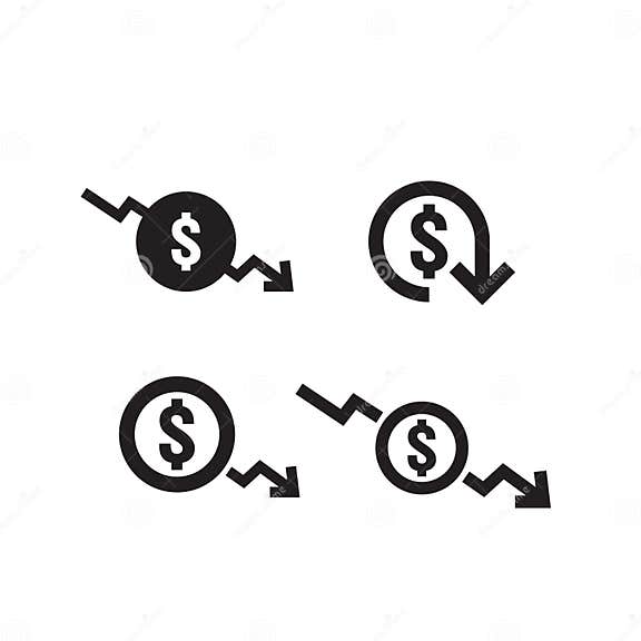 Dollar Decrease Icon Set. Money Symbol with Arrow Stretching Rising ...