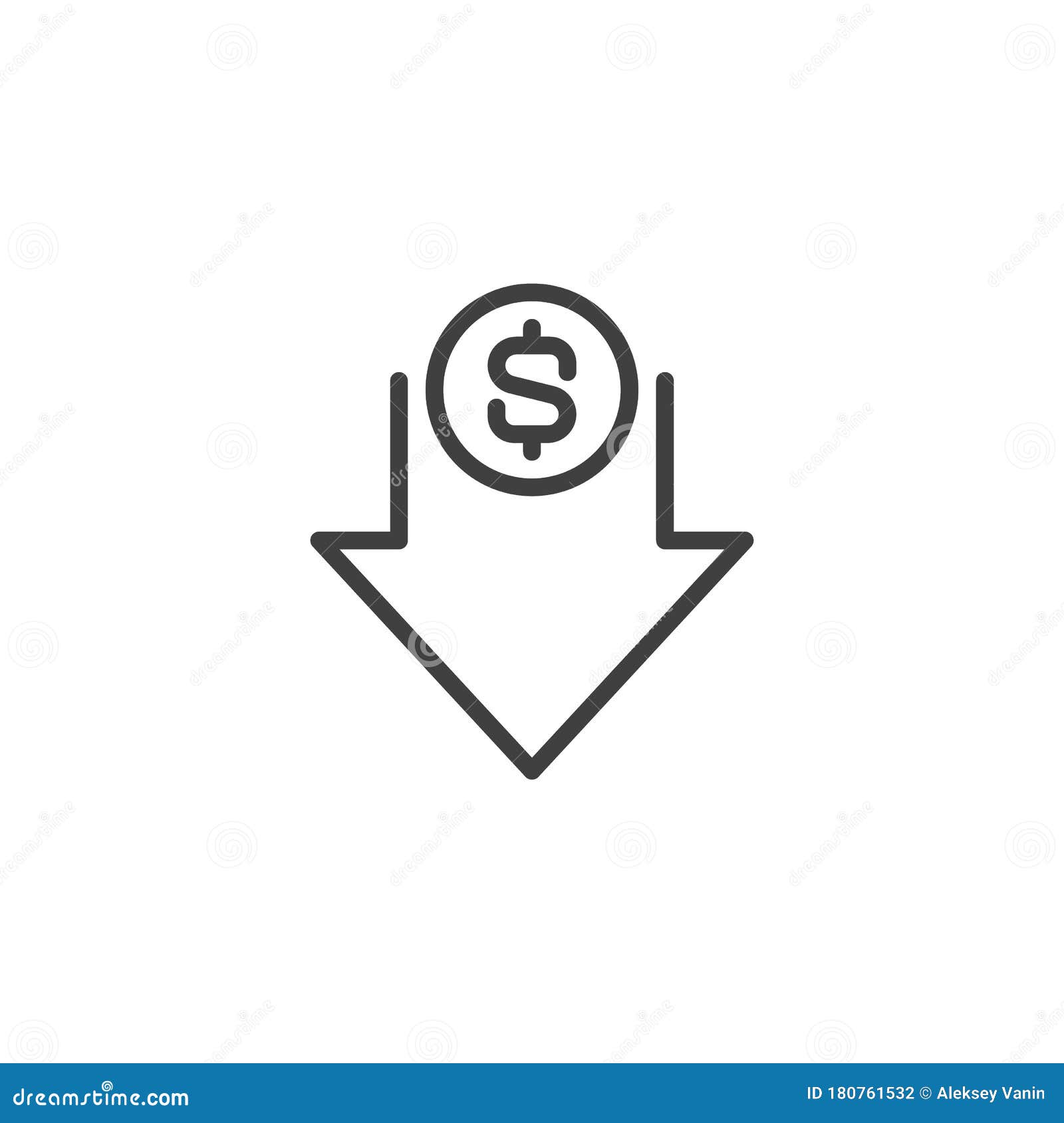 Dollar decrease line icon stock vector. Illustration of business - 180761532