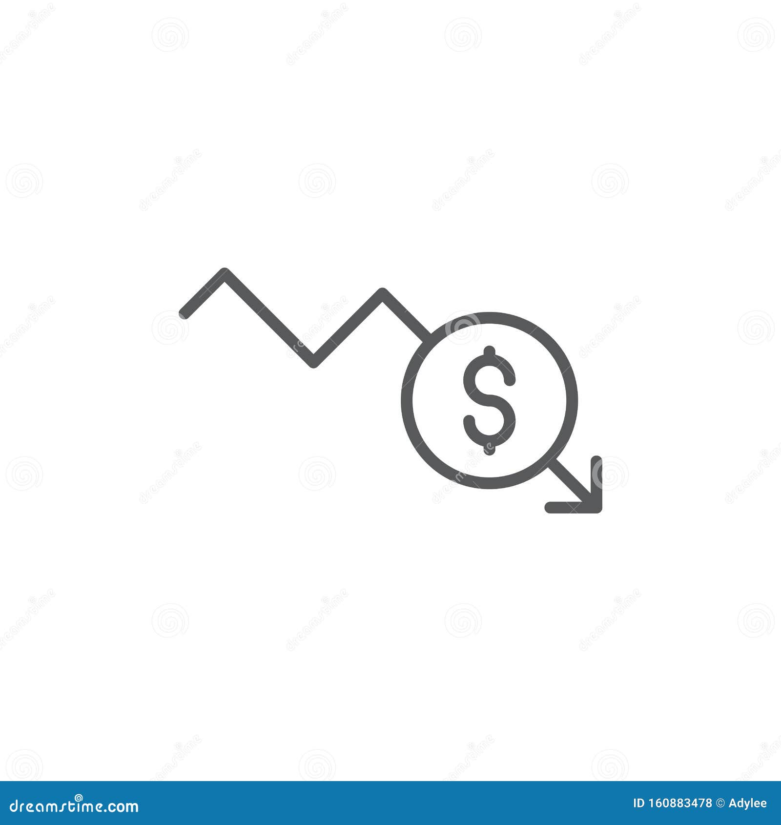 Dollar Decrease Rate Vector Icon Symbol Isolated on White Background ...
