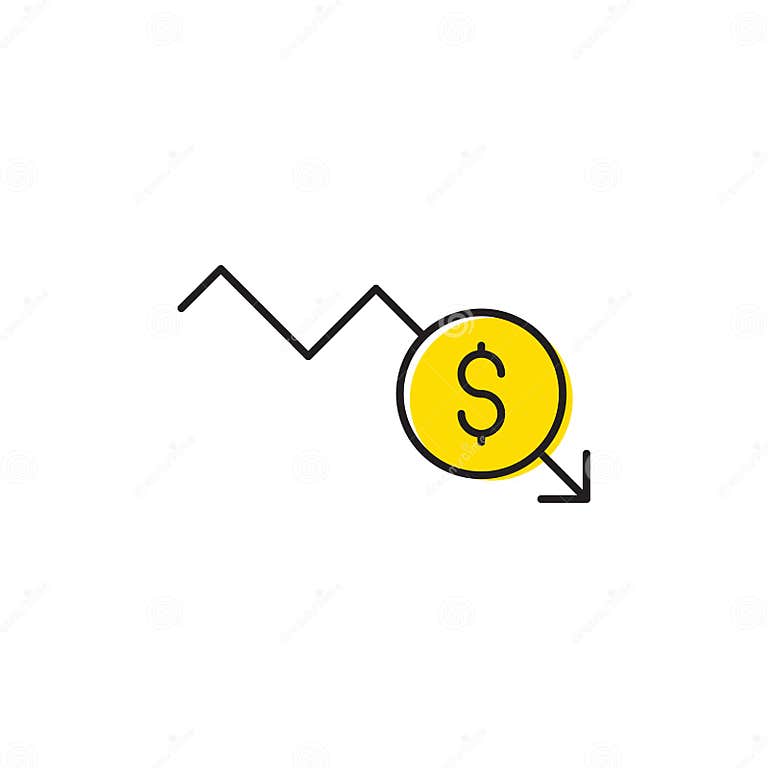 Dollar Decrease Rate Vector Icon Symbol Isolated on White Background Stock Vector - Illustration ...