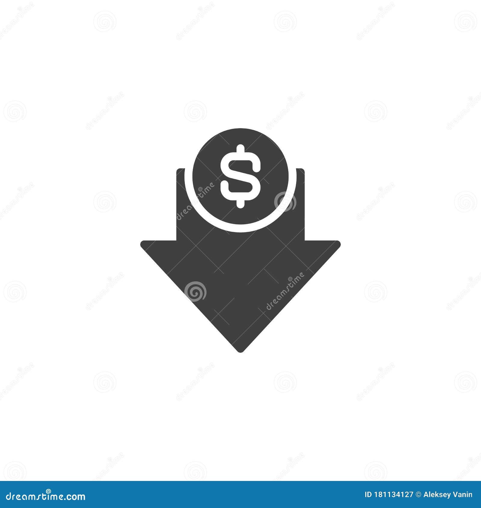 Dollar Decrease Icon. Money Symbol With Arrow Stretching Rising Drop Fall Down. Business Cost ...