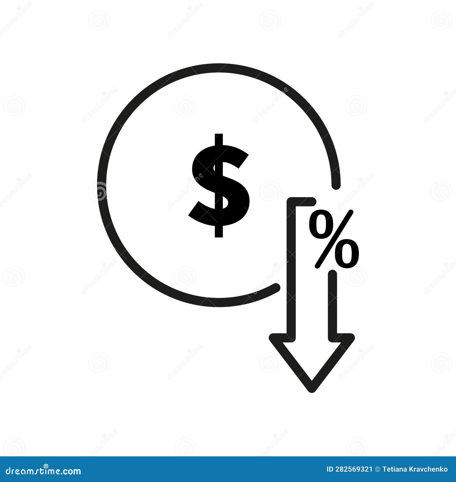 Dollar Down Icon On White Background. Cost Reduction Sign. Dollar Down ...