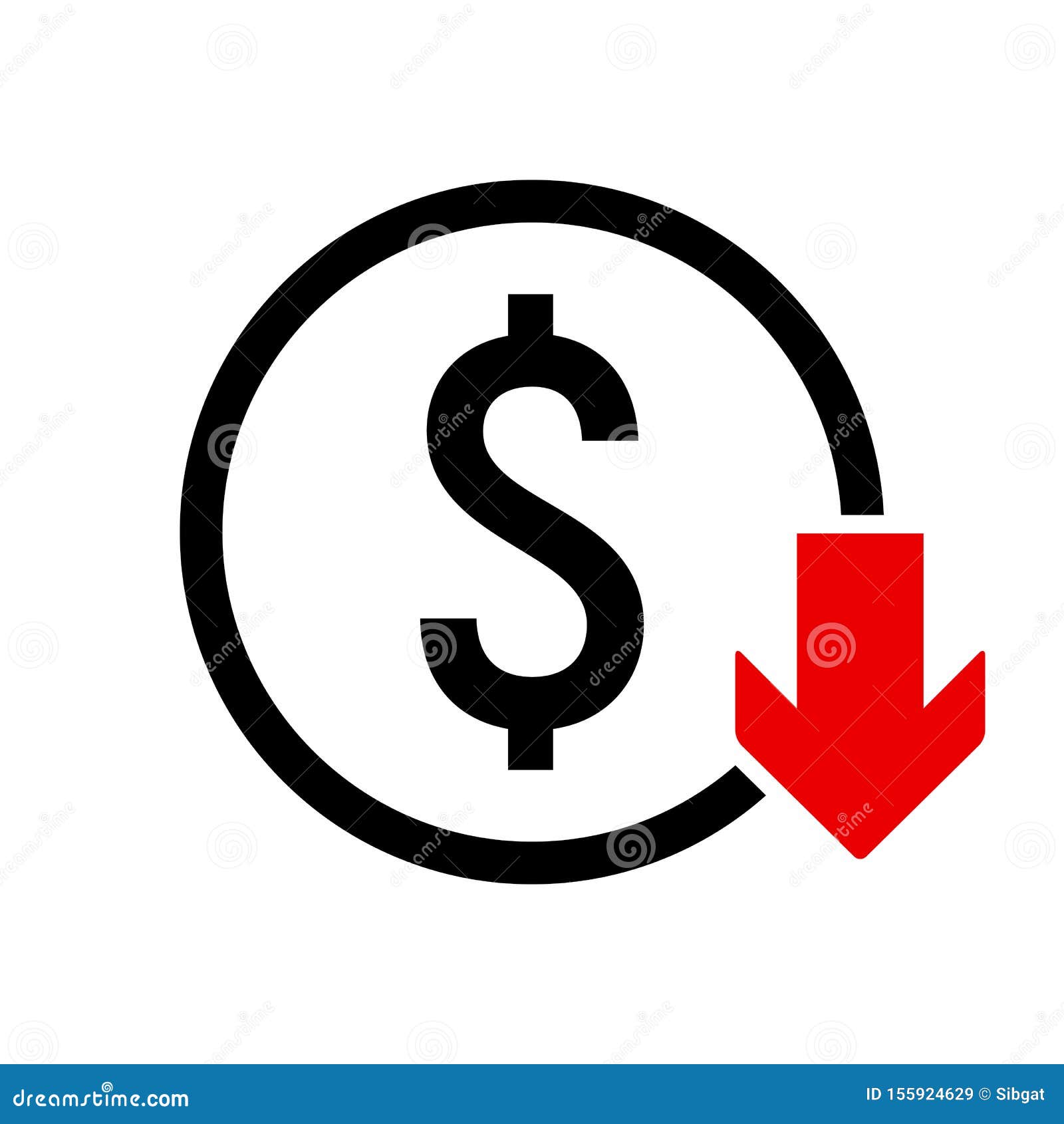 Dollar Down Icon. Value Decrease Symbol Stock Vector - Illustration of commercial, sign: 155924629