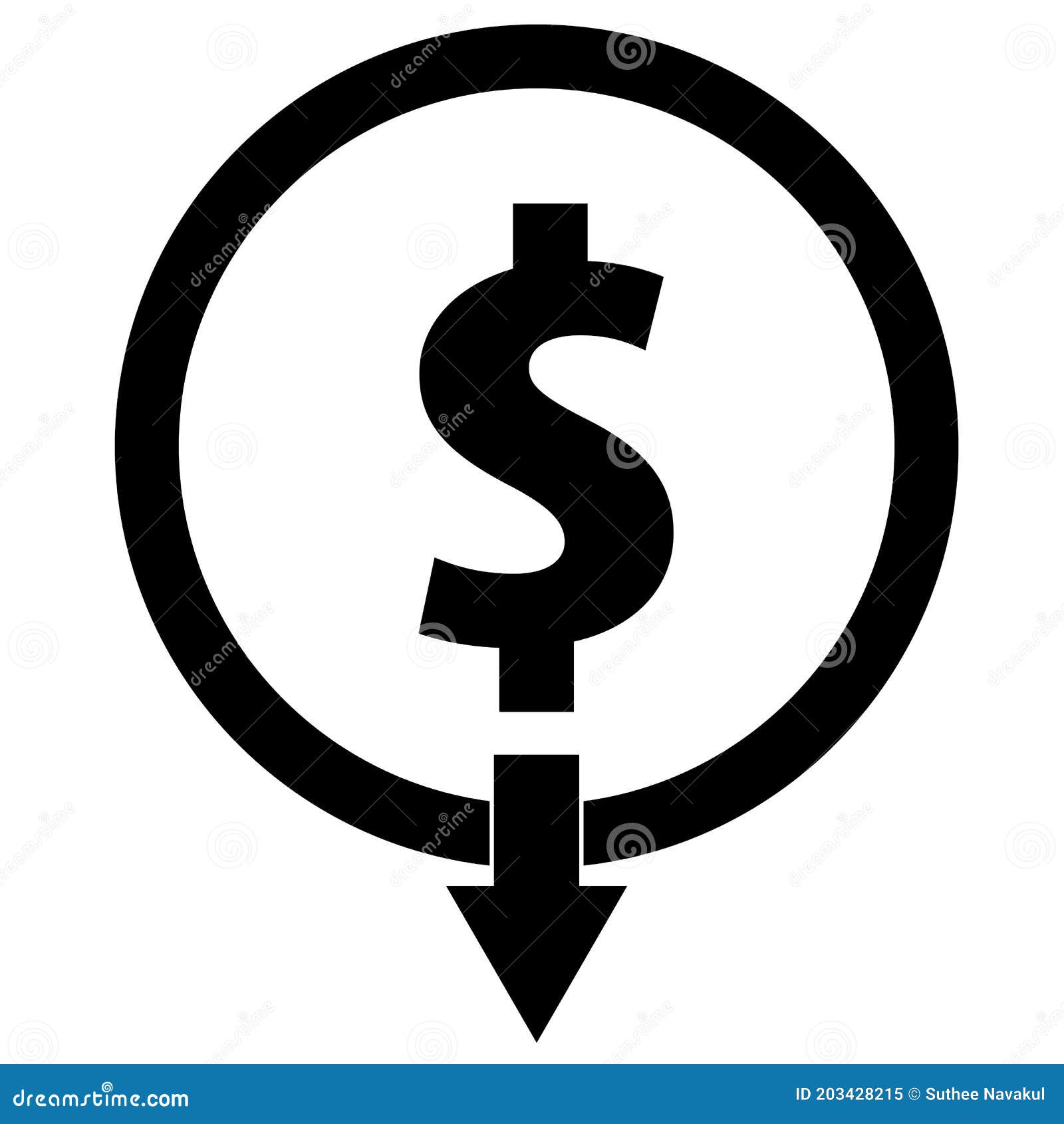 Dollar Down Icon On White Background. Cost Reduction Sign. Dollar Down ...