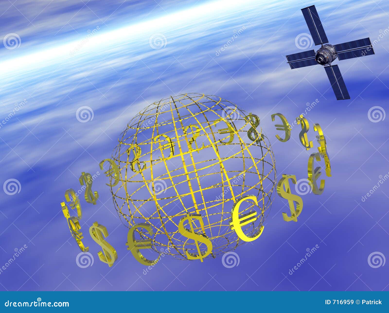 Dollar, Euro Around World with Satellite. Stock Illustration ...