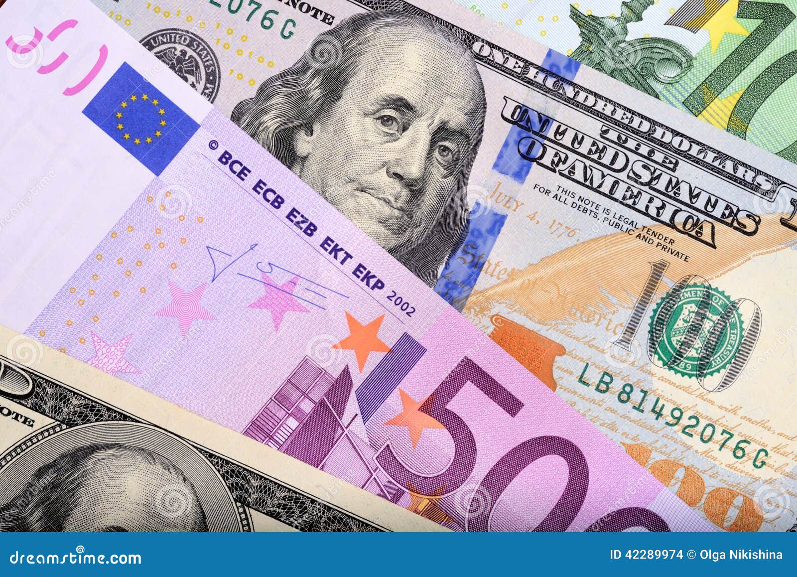 Dollar and Euro Bank Notes on the Table Stock Photo - Image of economic ...