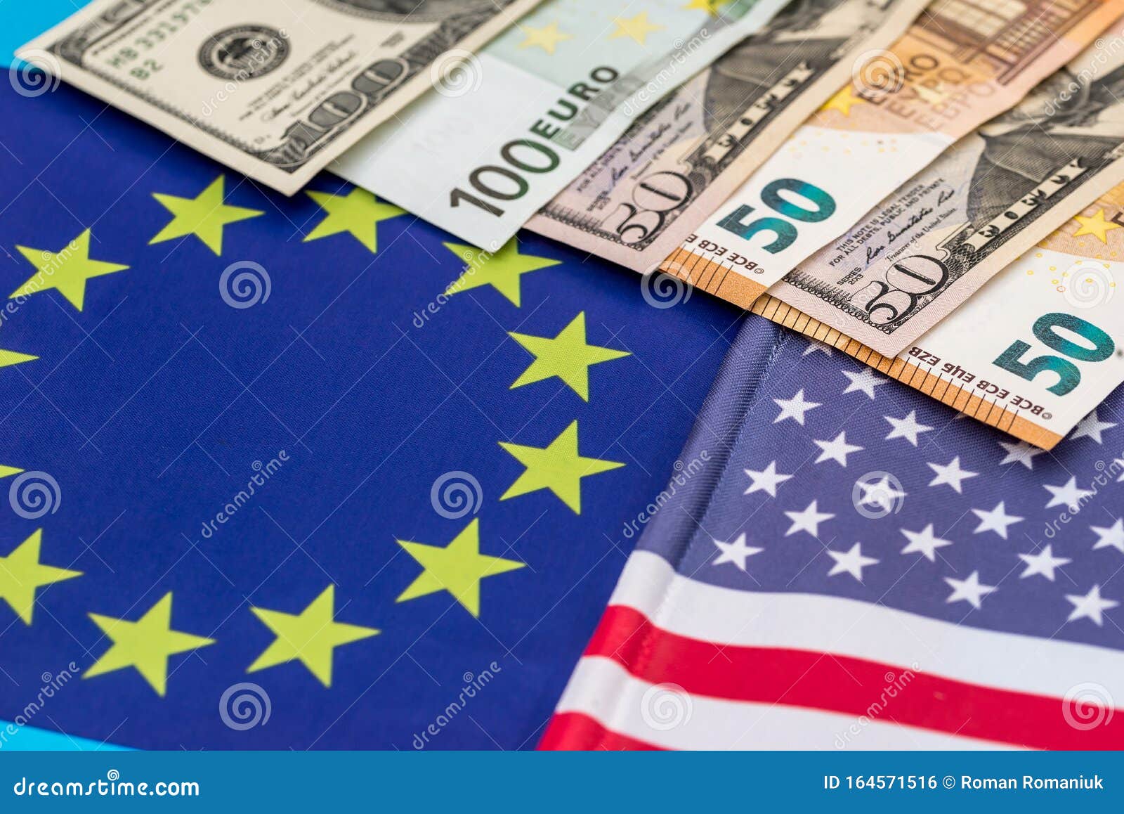 Dollar and Euro Banknotes on National Flag Stock Photo - Image of money ...
