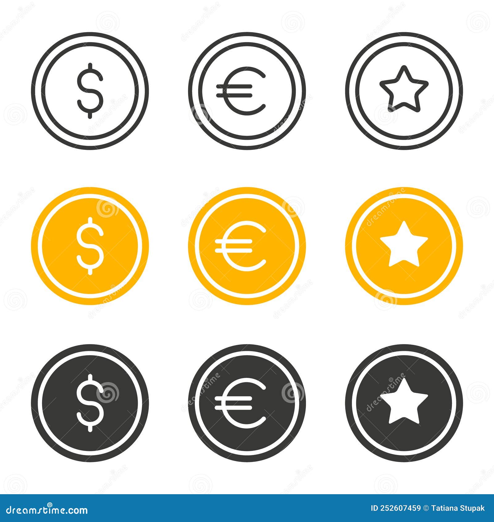 Dollar and Euro Coins Icon Set. Vector Isolated Simple Illustration ...