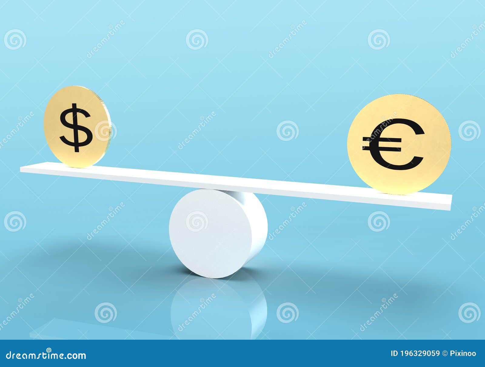 Dollar and Euro Gold Coins on Balance Scale Stock Illustration ...