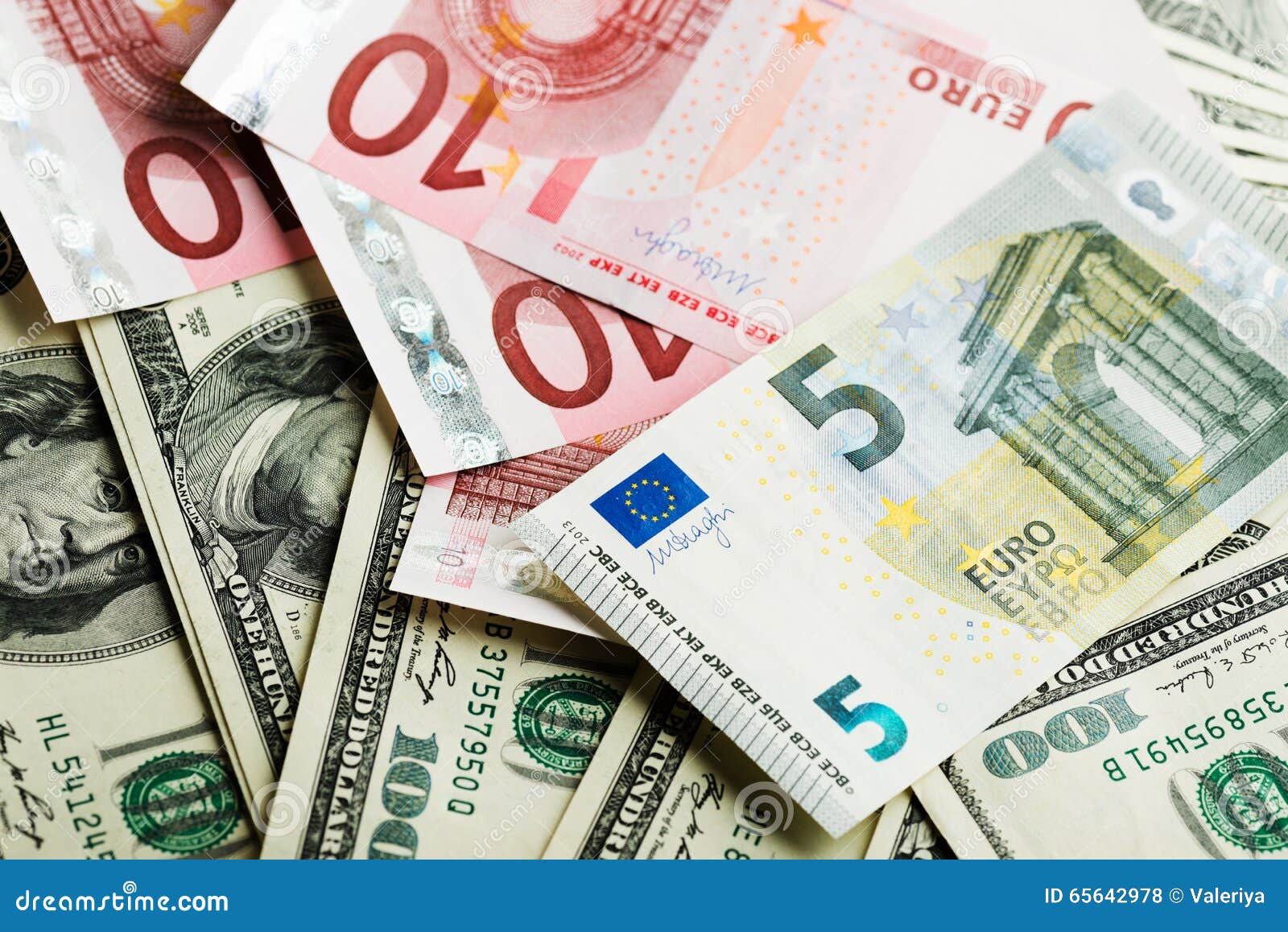 Dollar and euro notes stock photo. Image of america, check - 65642978