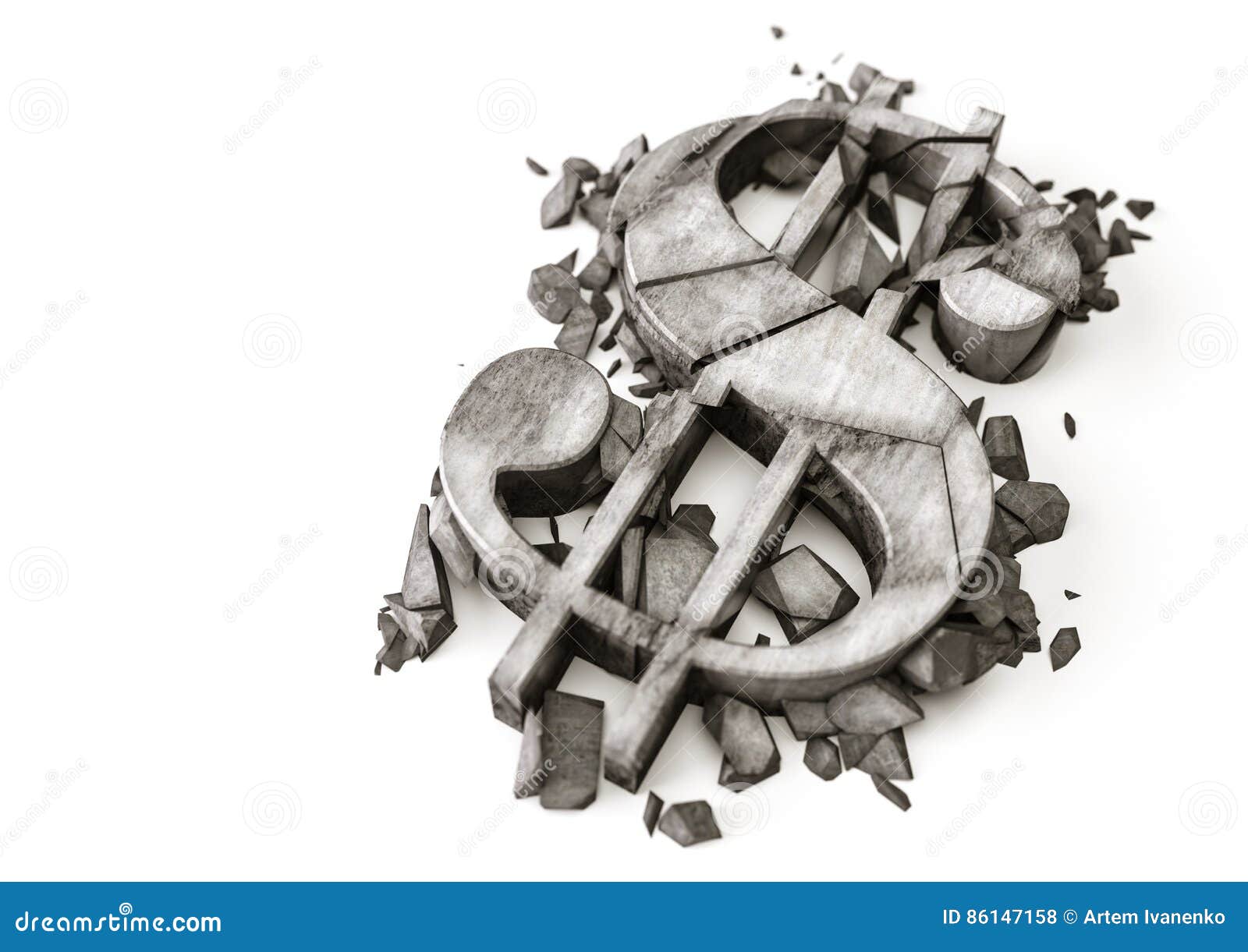 Dollar Exchange Rate Down. 3D Rendering of Destroyed Stone Dollar ...