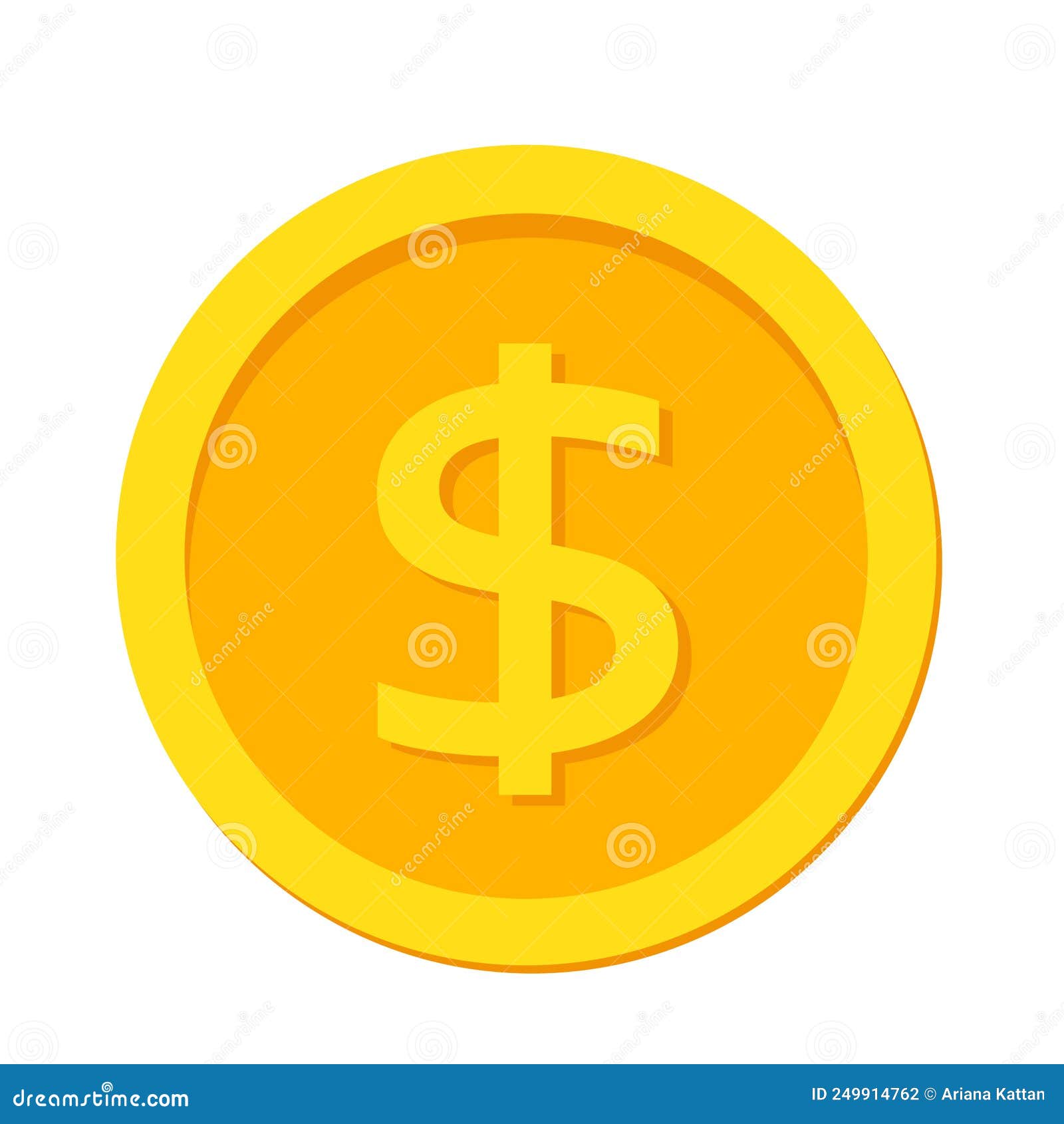 Dollar Coin Golden Flat Vector Illustration.Dollar Icon in Yellow Shape ...
