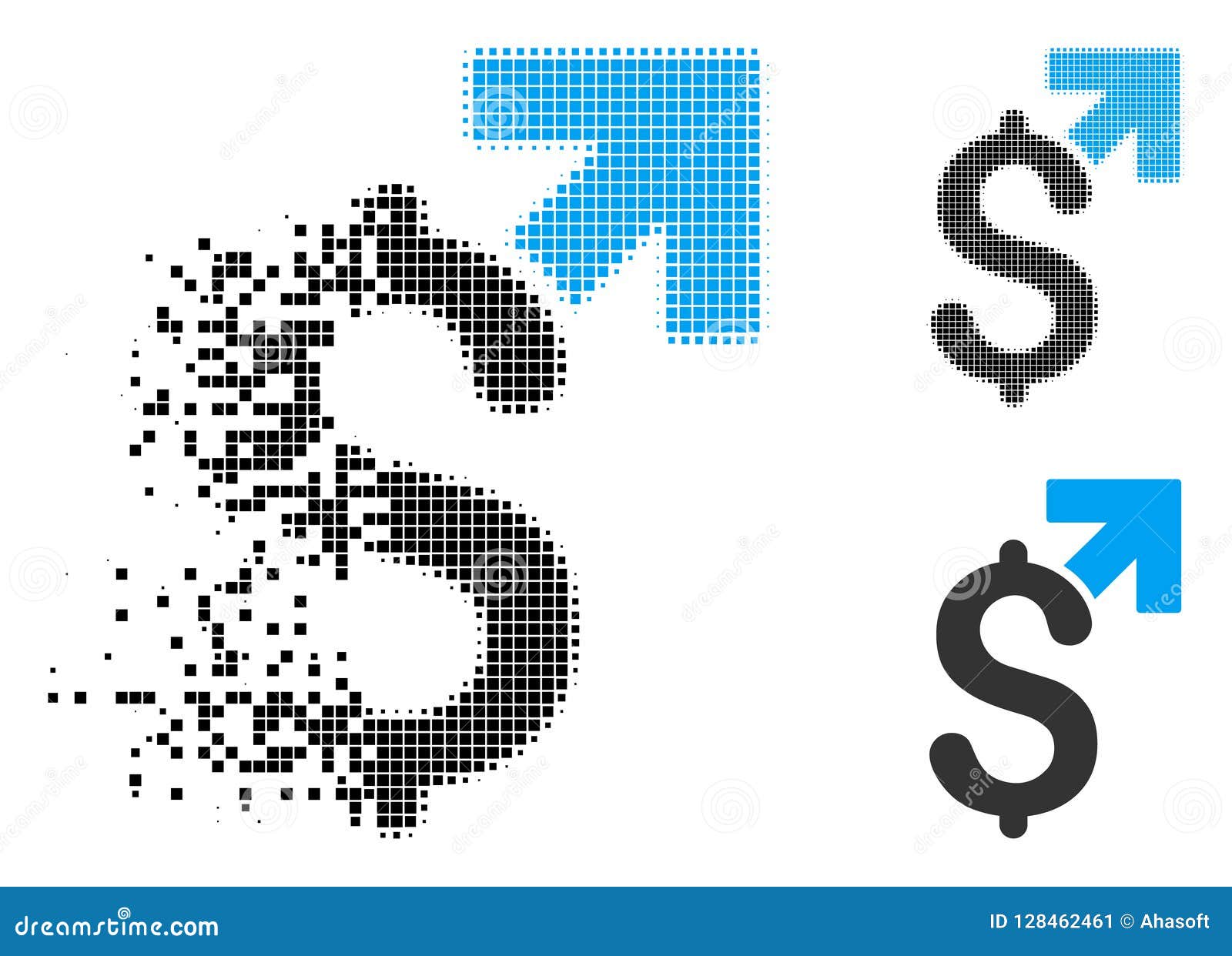 Dissipated Dotted Halftone Dollar Growth Icon Stock Vector ...